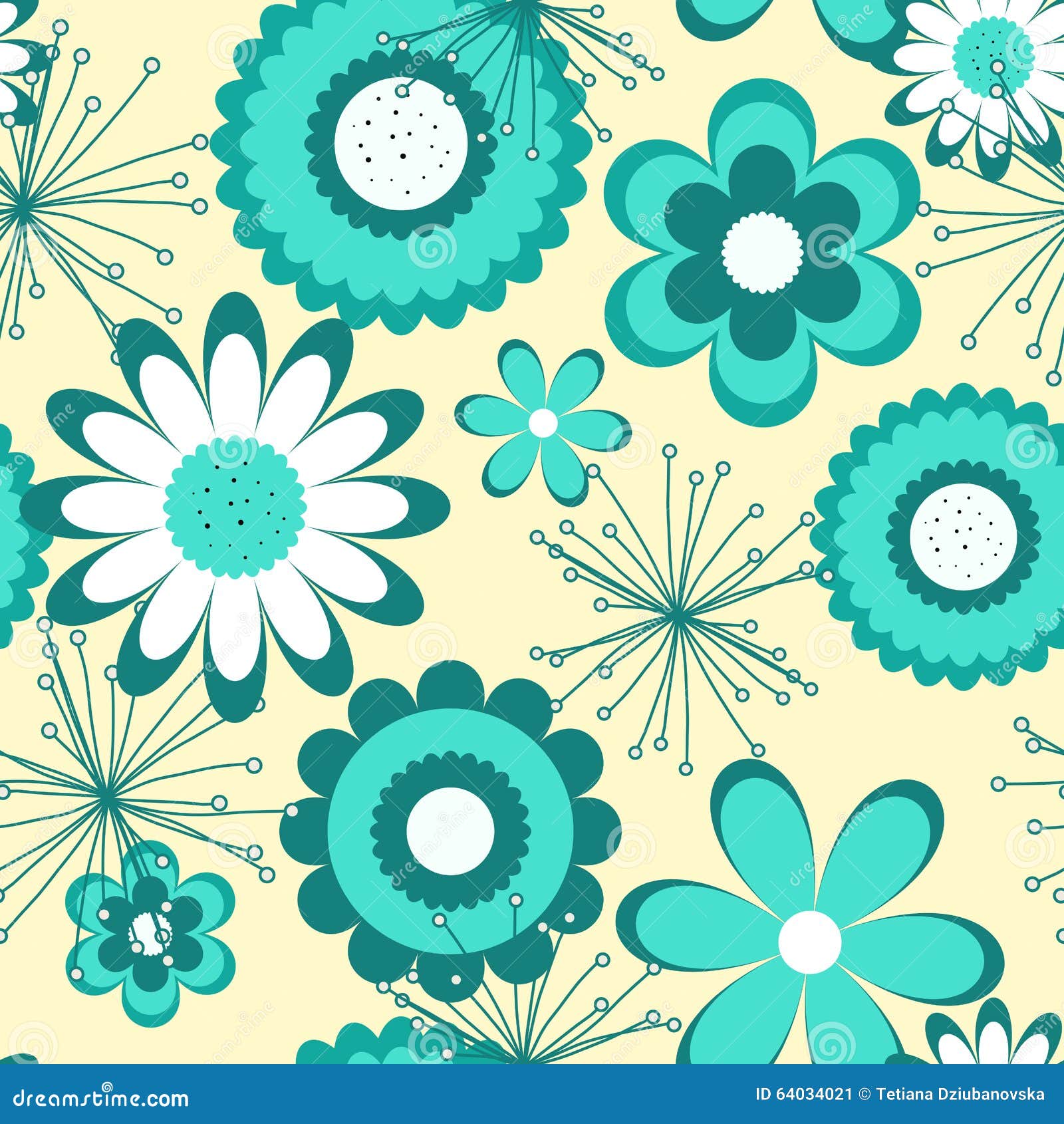 Floral Seamless Pattern. Turquoise Flowers on Light Background. Stock ...