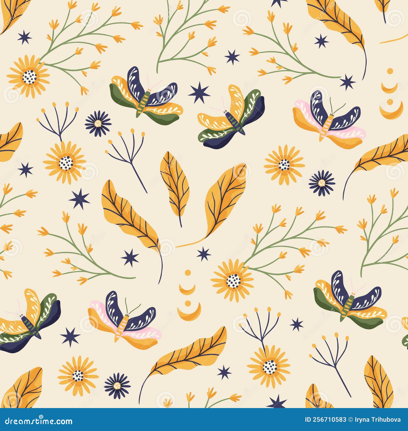 Floral Seamless Pattern. Vector Flower Magic Mystic Boho Background ...
