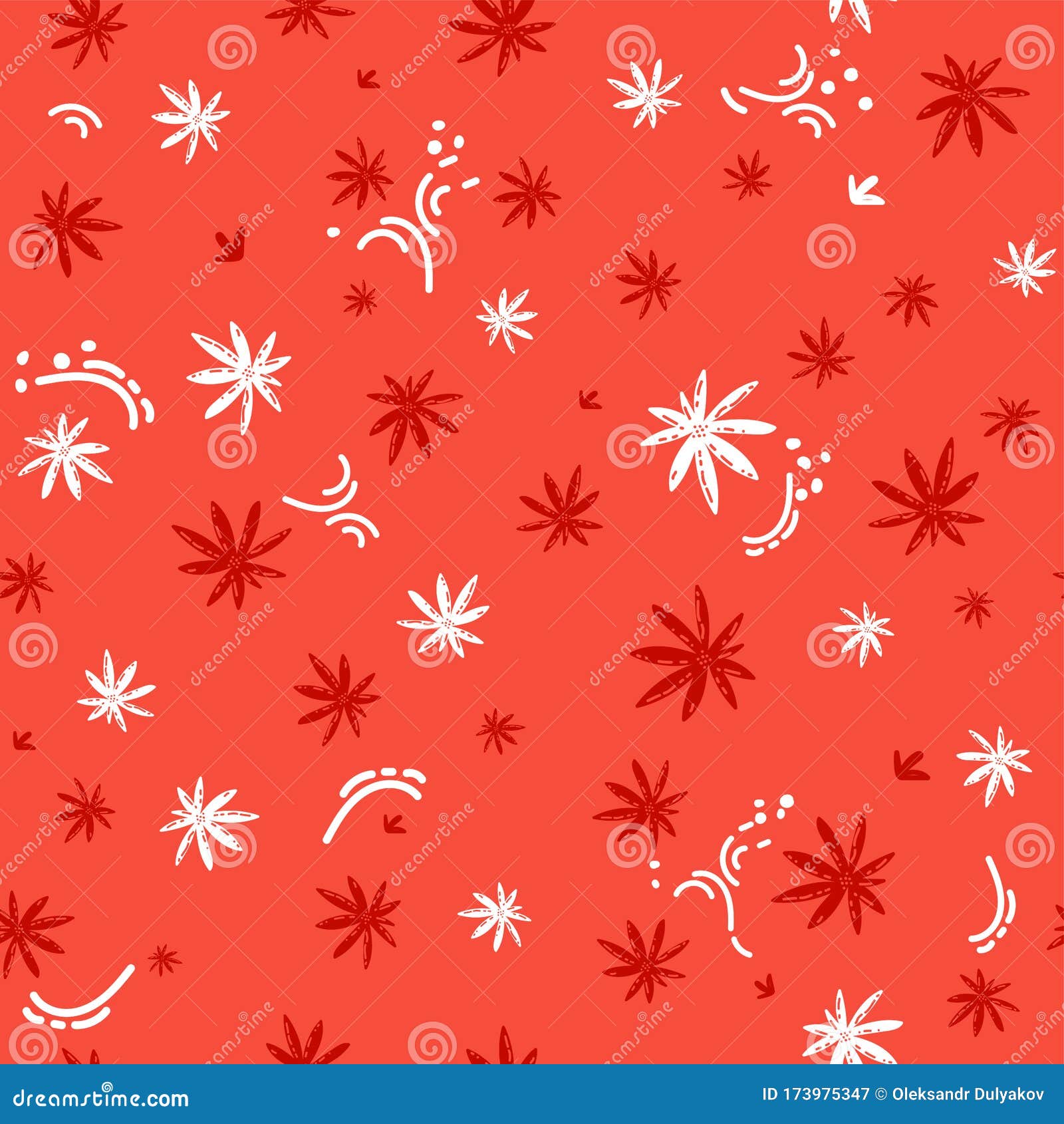 Floral Seamless Pattern. Vector Illustration. Red Background. Doodle ...