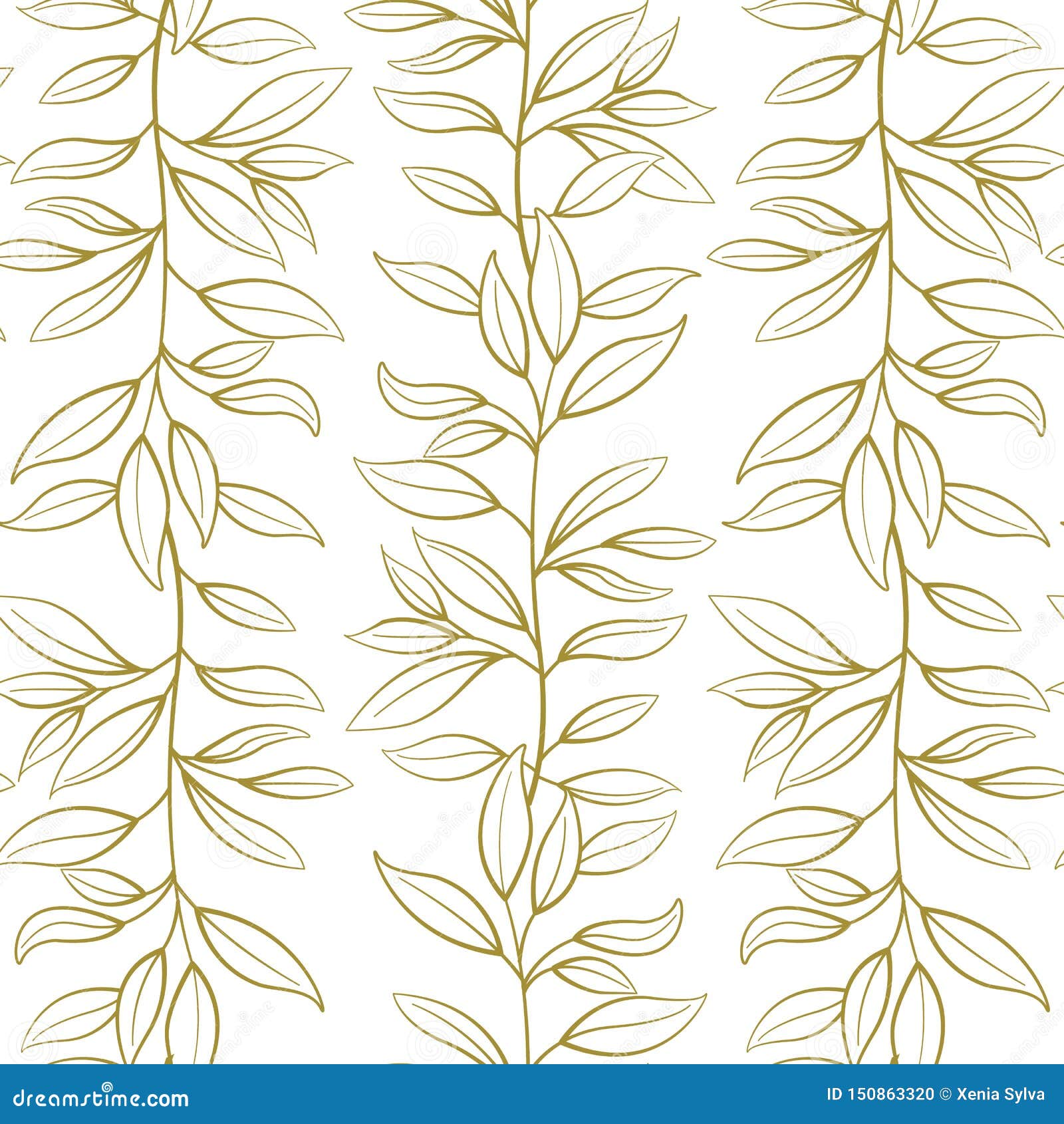 Floral Seamless Pattern. Vector Vertical Golden Branches with Leaves ...