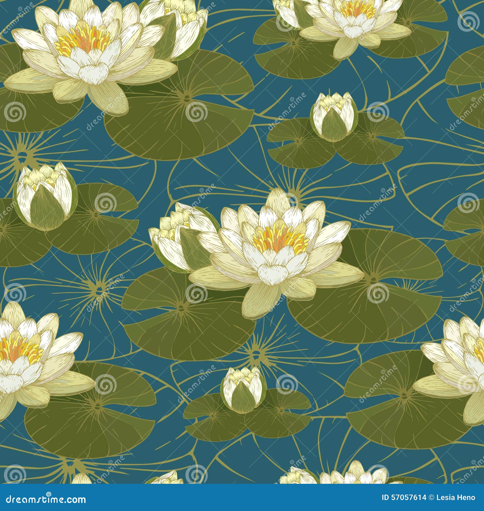 Floral Seamless Pattern with Water Lilies. Stock Vector - Illustration ...