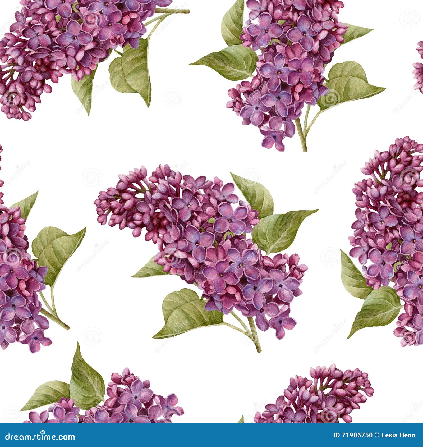 Floral Seamless Pattern with Watercolor Lilac Stock Illustration ...