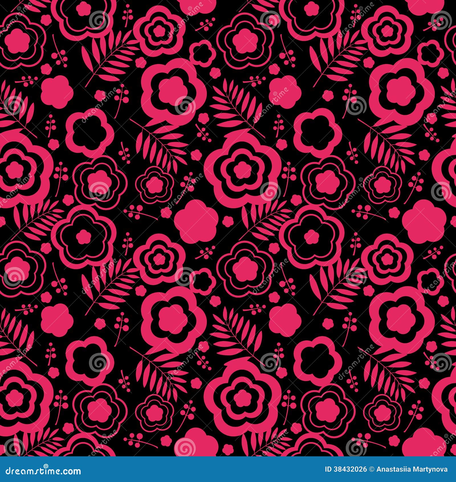 Floral Seamless Pink Background Stock Vector - Illustration of black ...