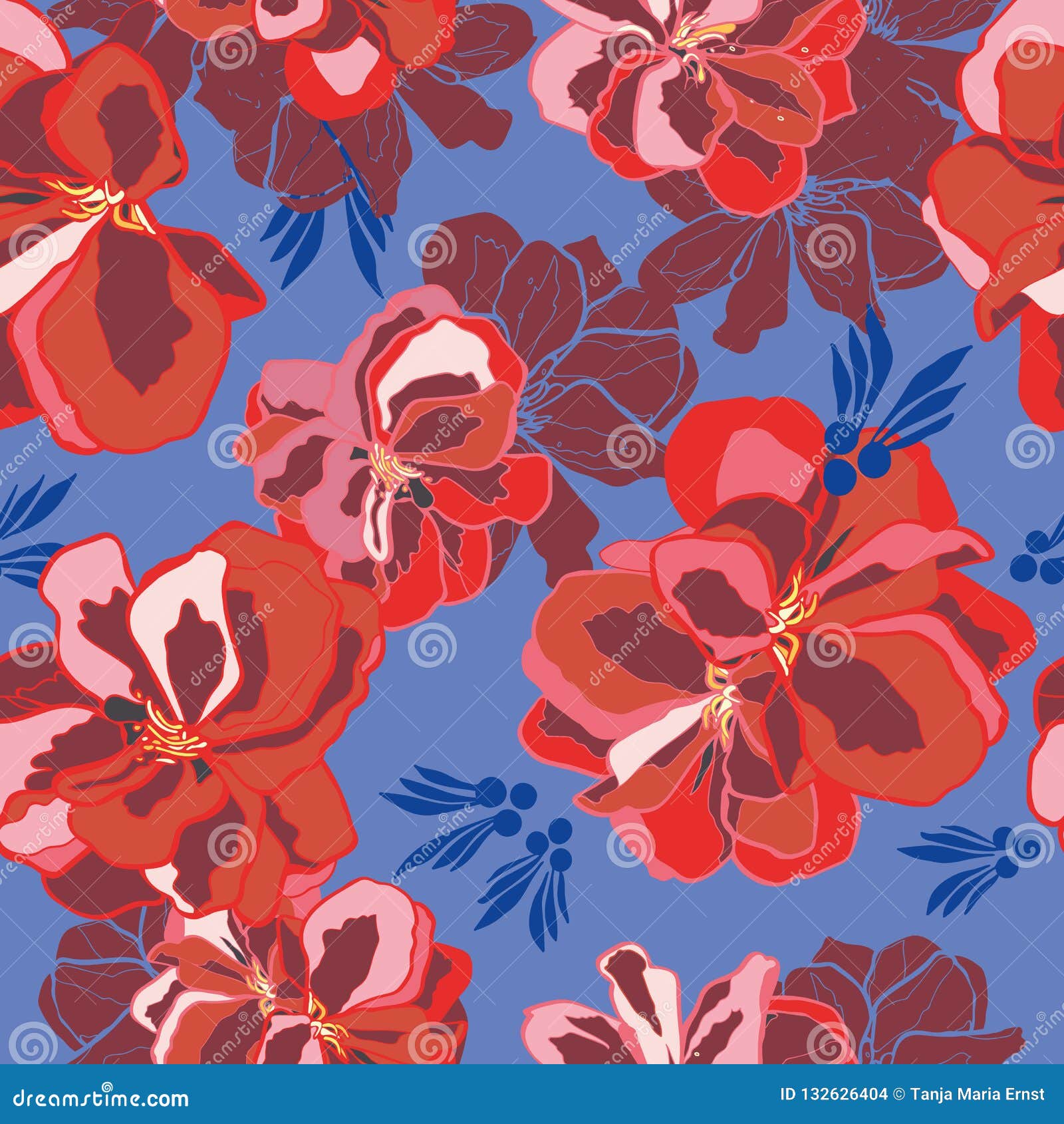Floral Seamless Vector Pattern with Red Geranium. Stock Vector ...