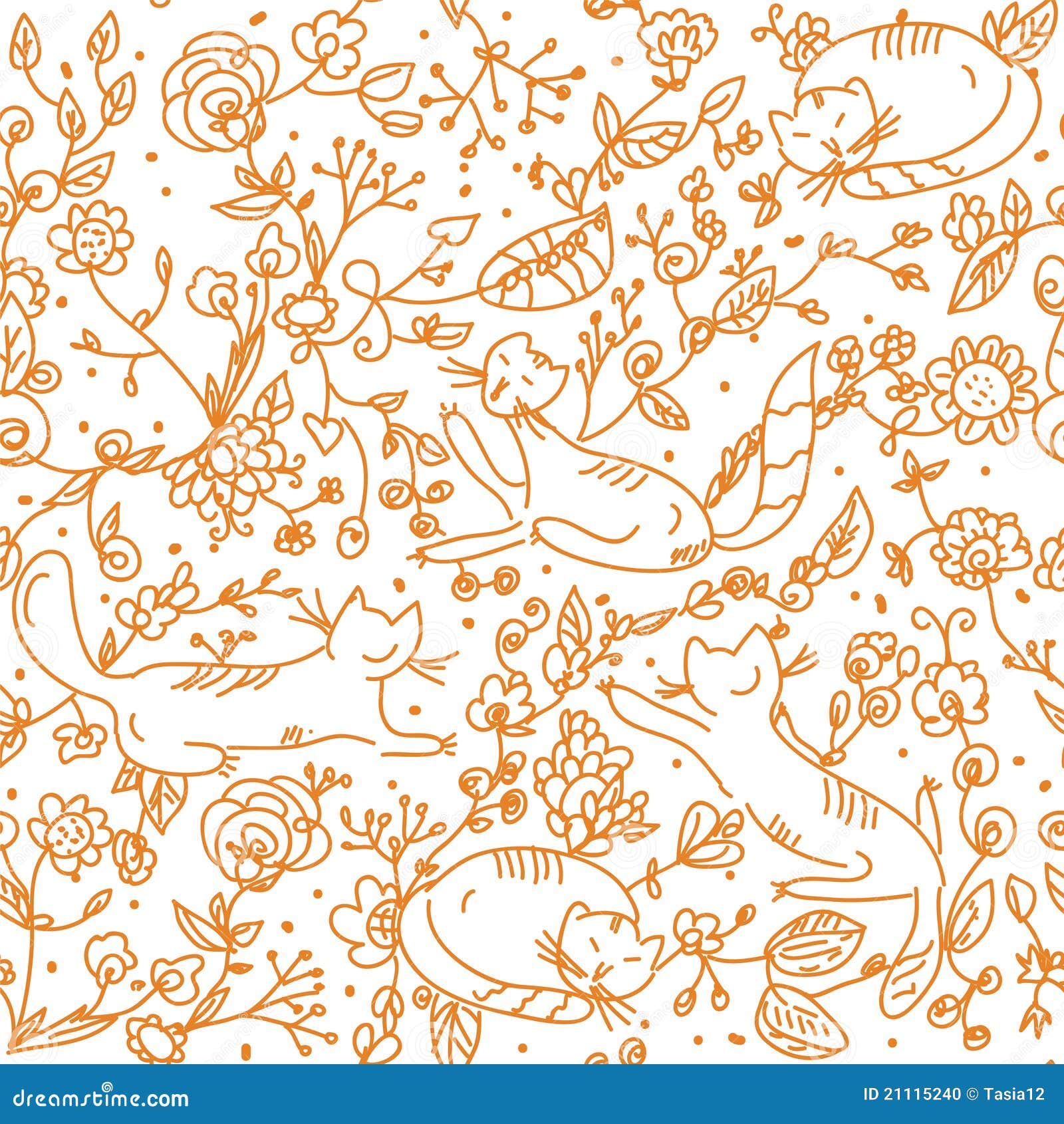 Floral Seamless Wallpaper with Cats Stock Vector - Illustration of card ...