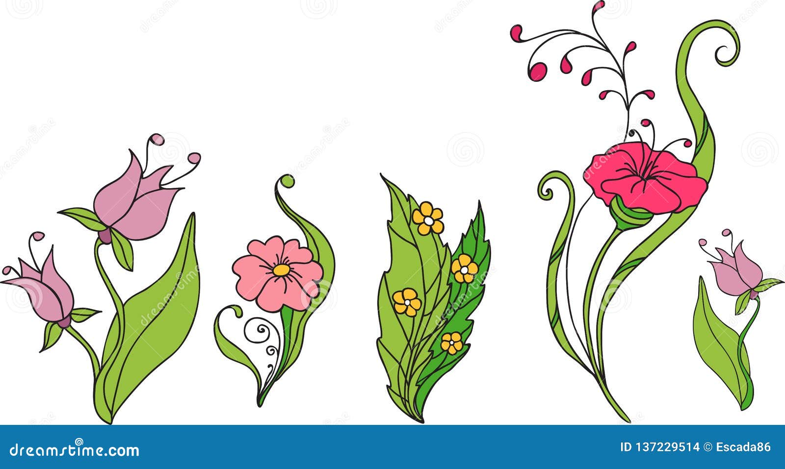 Floral Set Different Flowers for Design Stock Vector - Illustration of ...