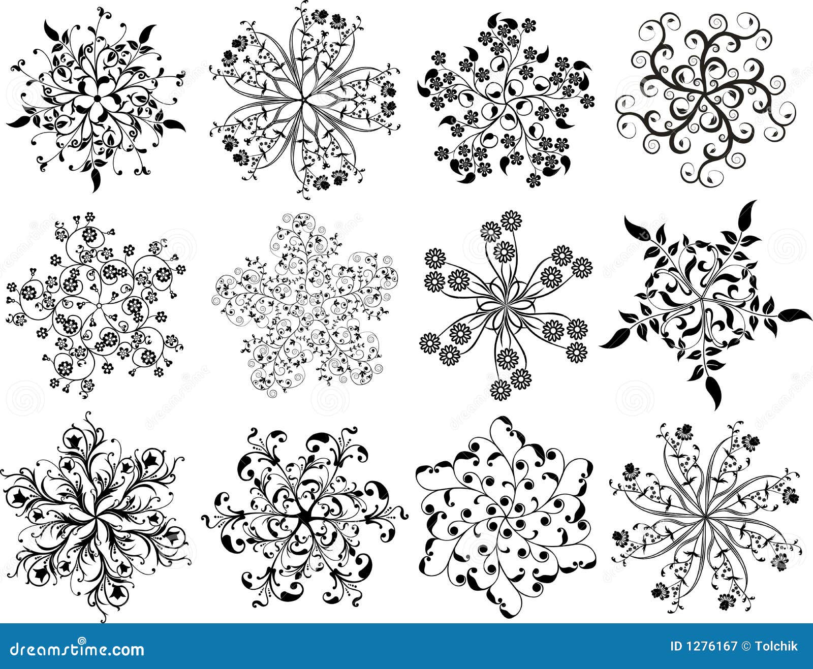 Floral snowflakes, stock illustration. Illustration of falling - 1276167