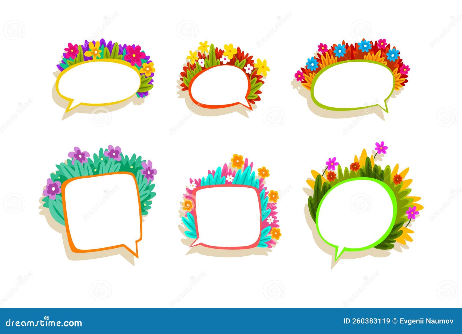 Floral Speech Bubbles with Empty Space for Text Vector Set Stock Vector ...