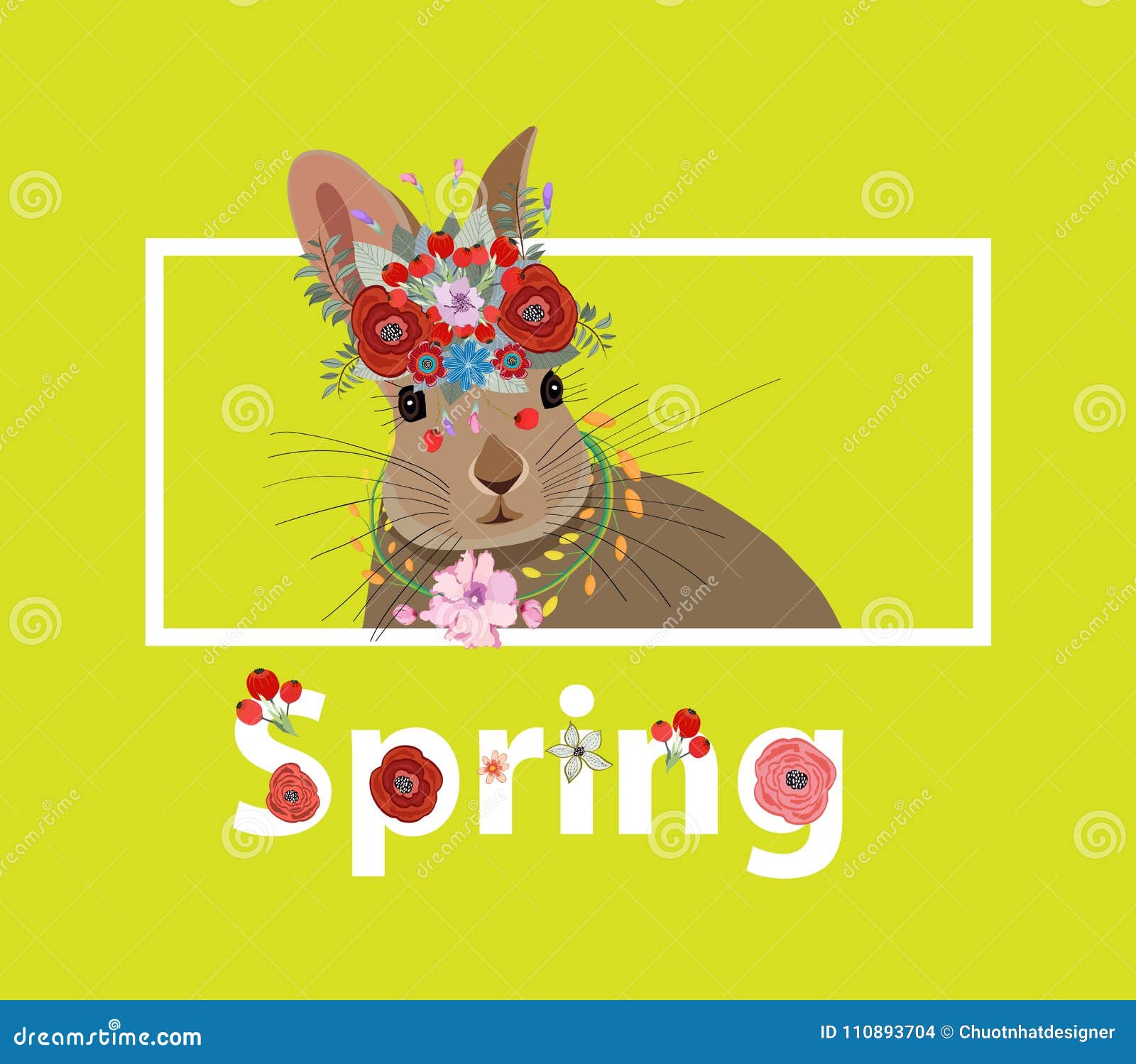 Floral Spring Background with Rabbit and White Text Stock Vector ...