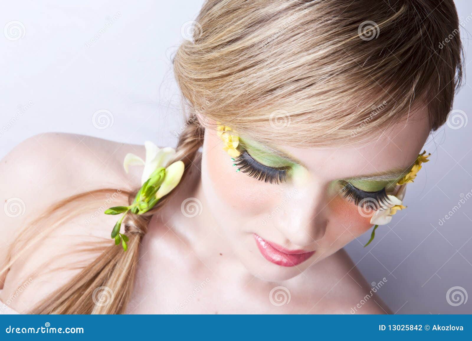 Floral Spring Face Art Portrait Stock Photo - Image of blond, long ...