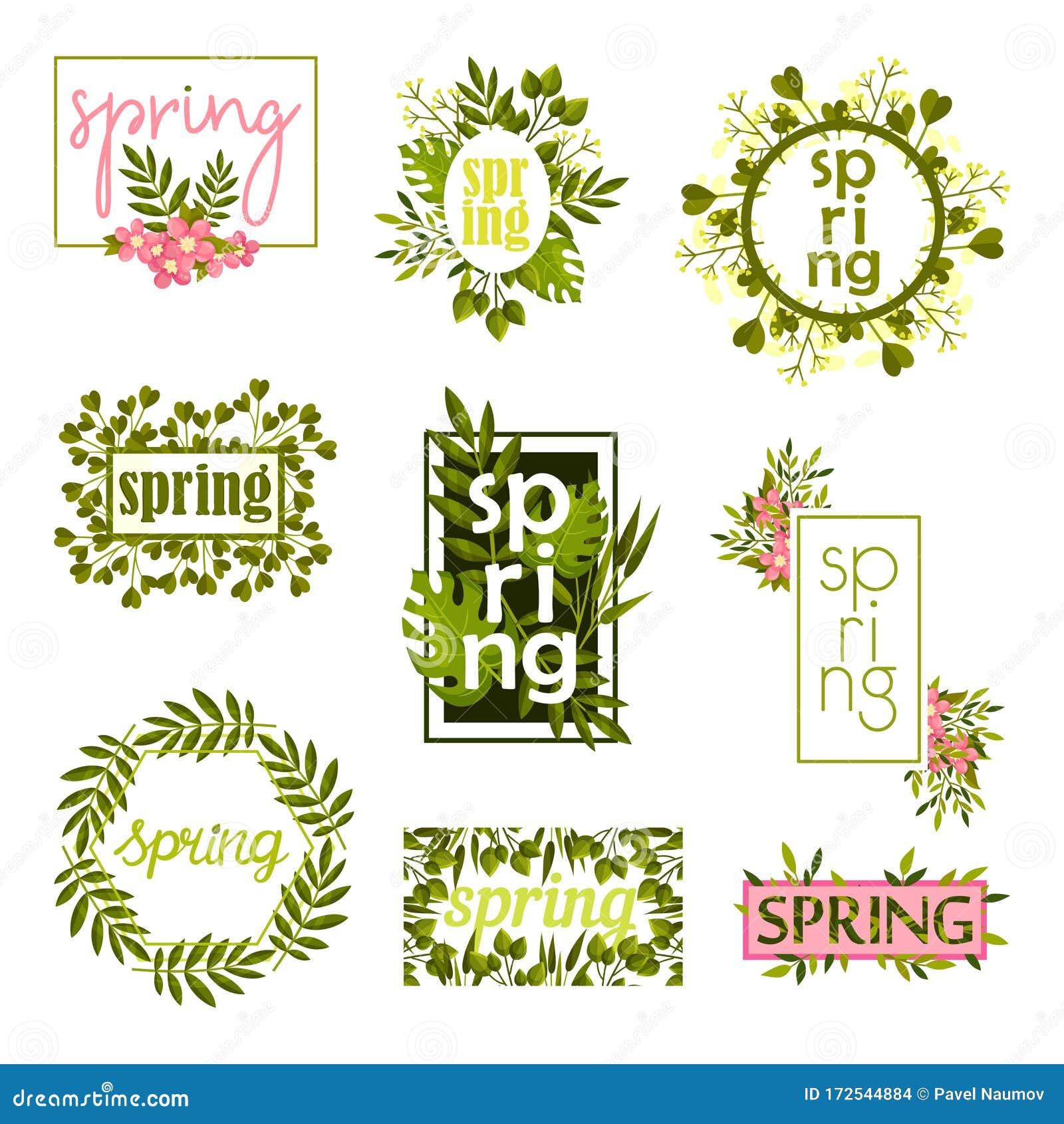 Floral Spring Graphic Rectangular and Circular Frames and Borders with ...