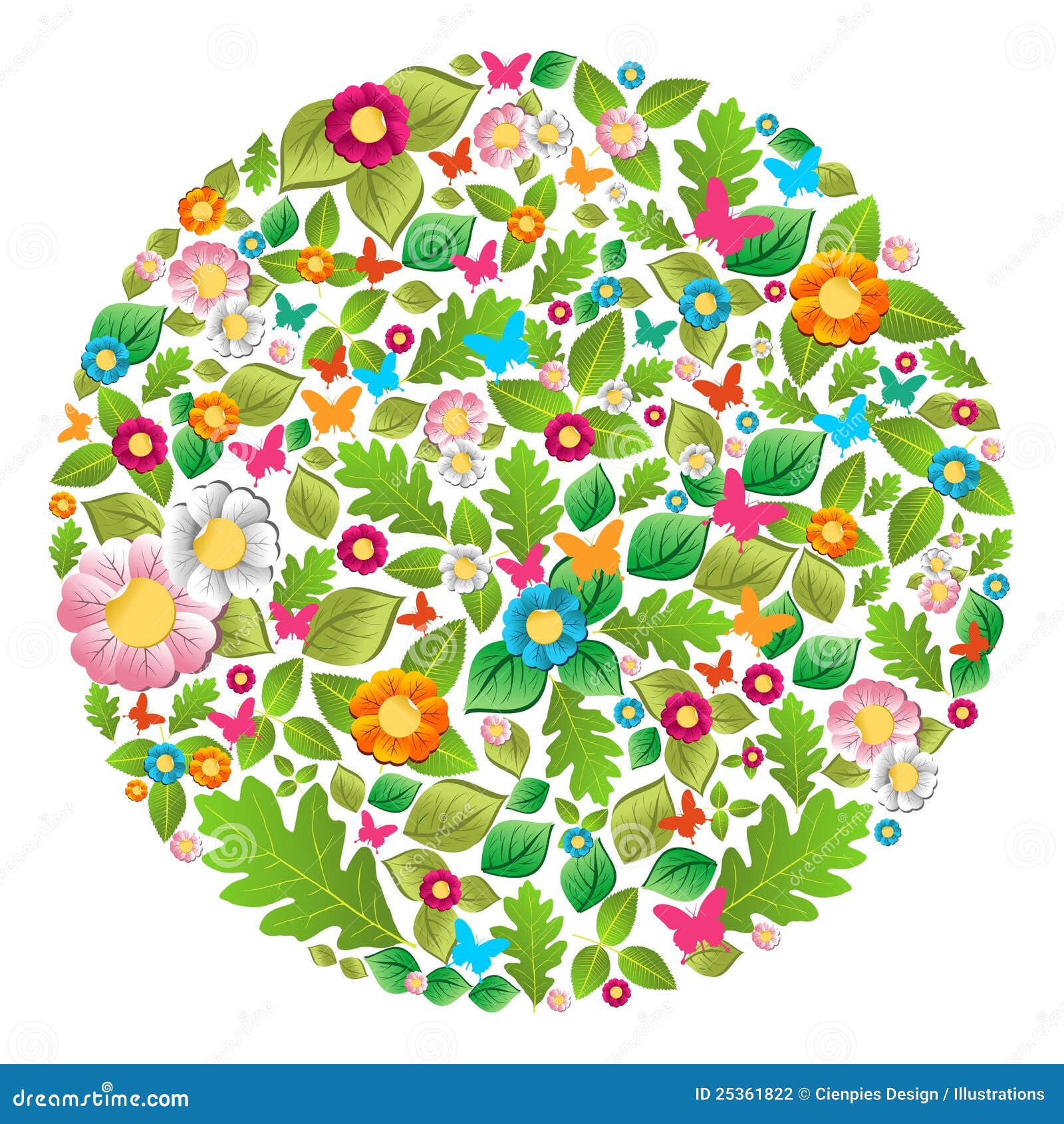 Floral Spring and Summer Circle Stock Vector - Illustration of holiday ...