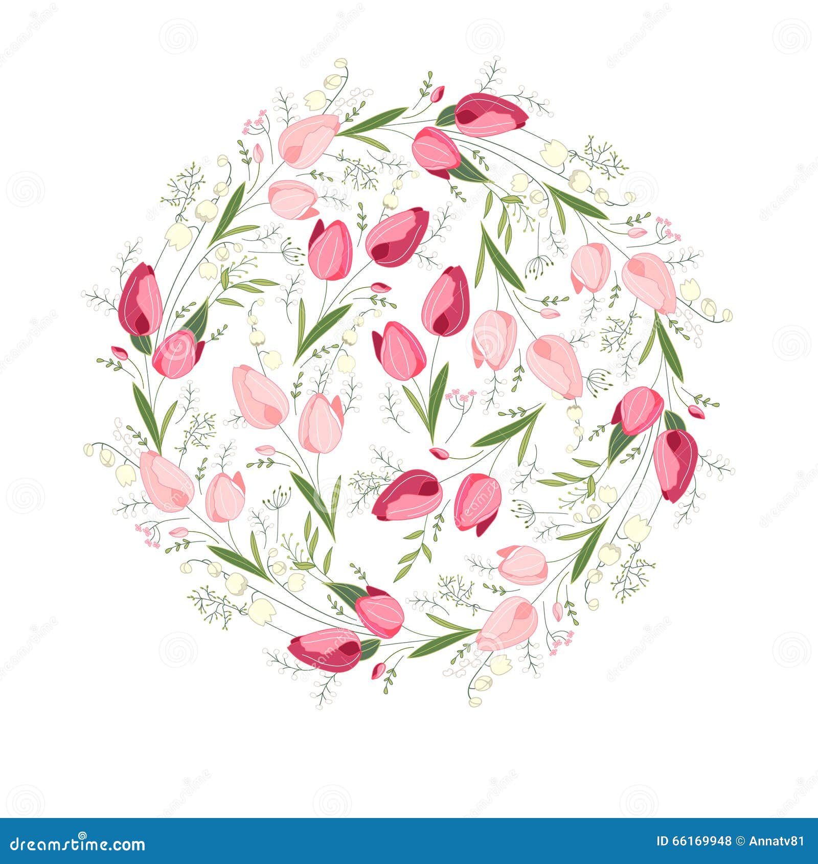 Floral Spring Template with Cute Bunches of Tulips. Stock Illustration ...