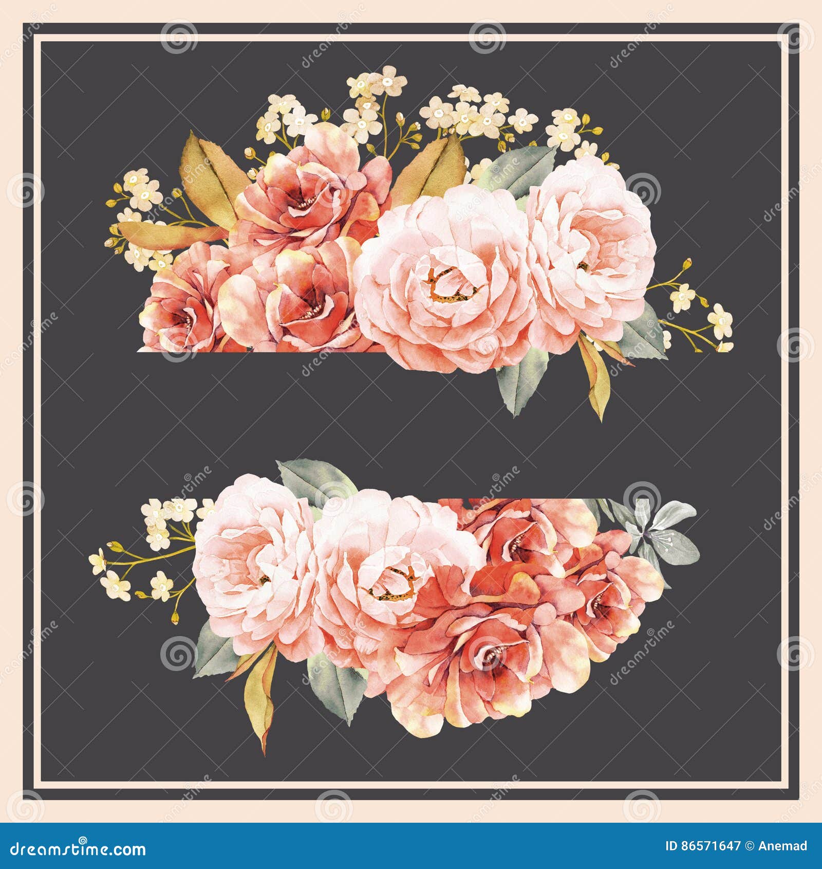 Floral Square Background Template with Roses Stock Illustration ...