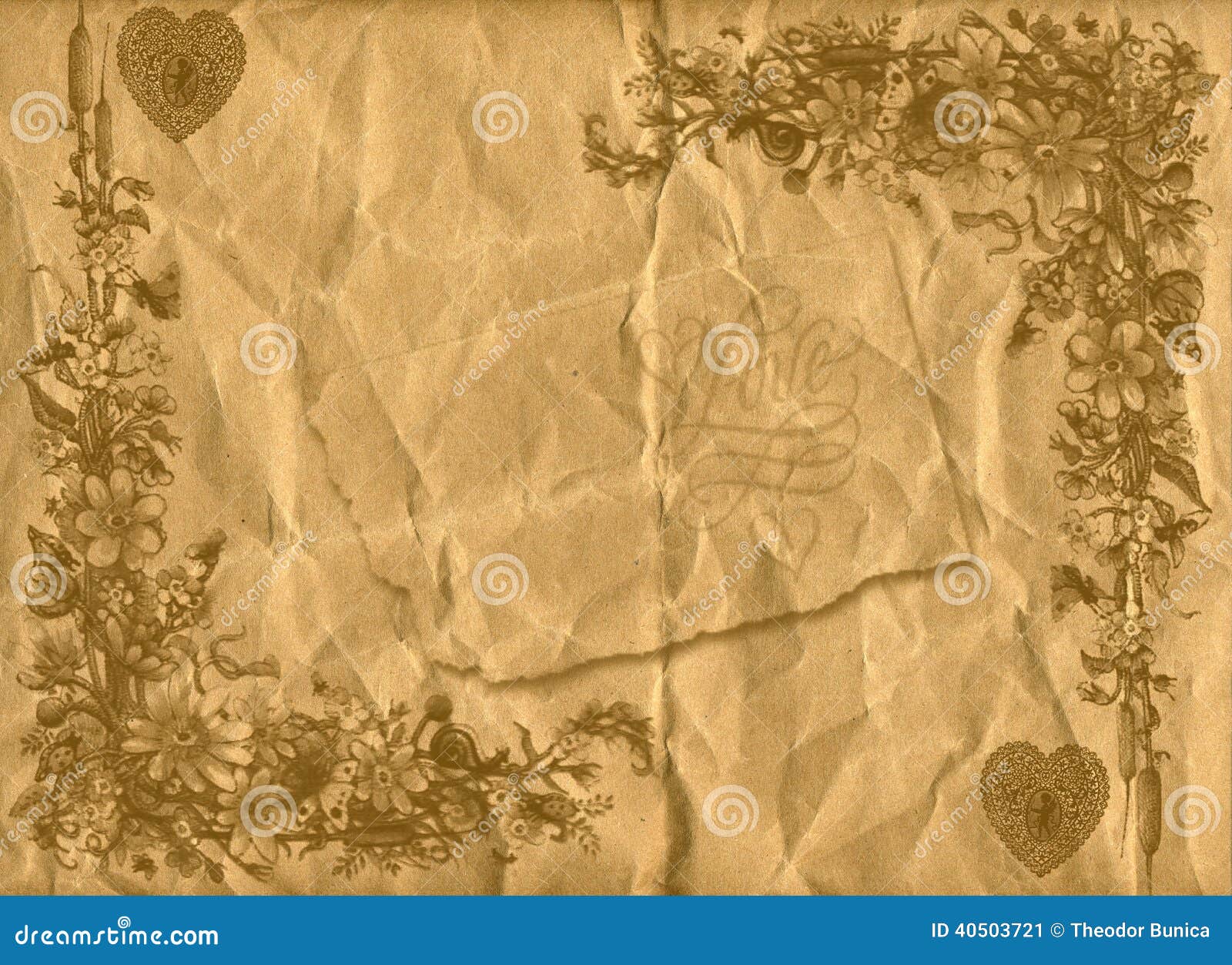 Floral Style Old Paper Texture Background. Love Stock Image - Image of ...