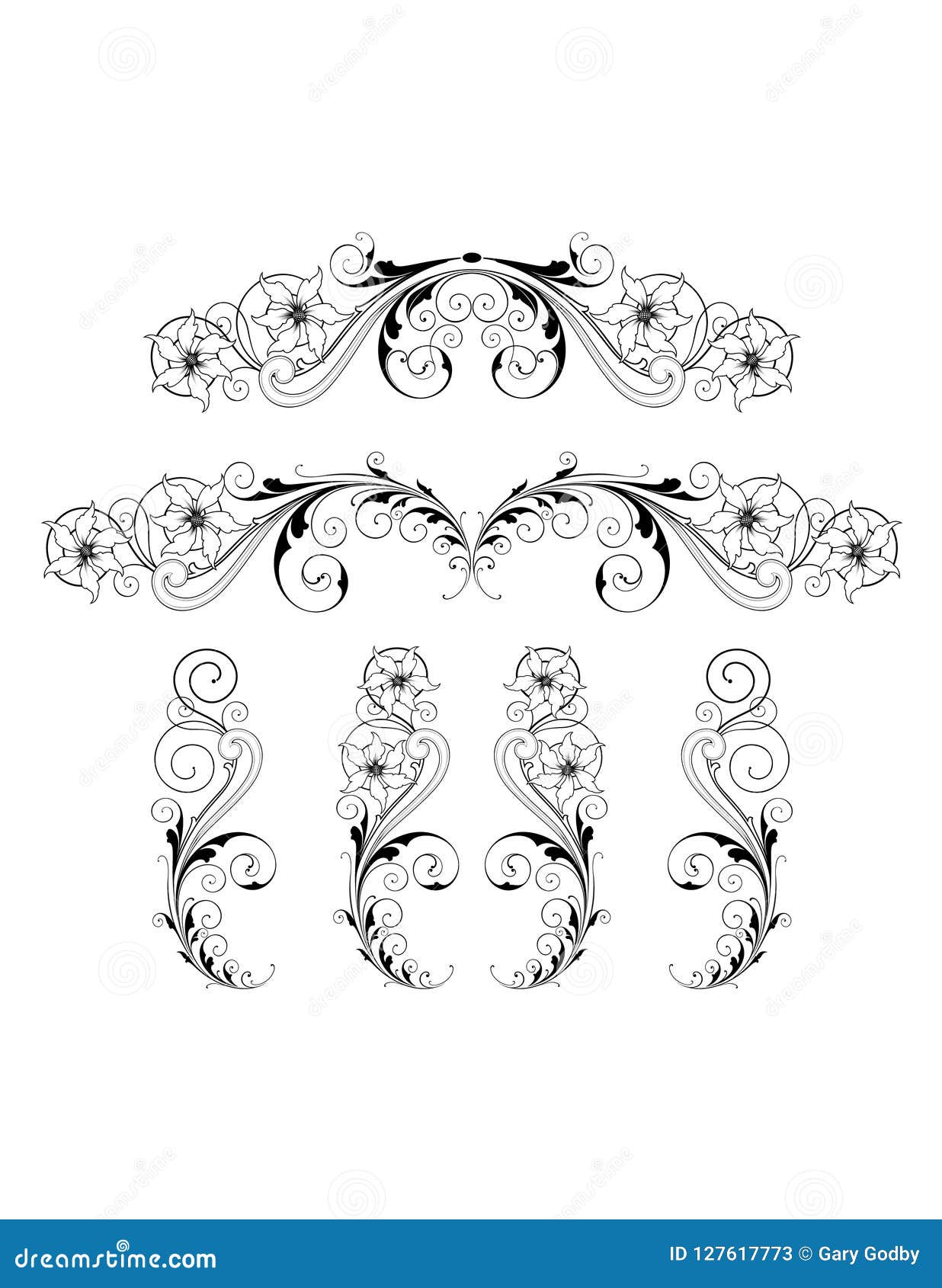 Floral Style Scroll Design Set Stock Illustration - Illustration of ...