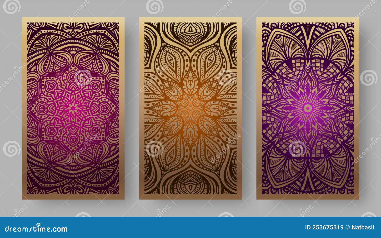 Floral Stylized Golden Pattern. Collection Back Side of Cards Stock ...