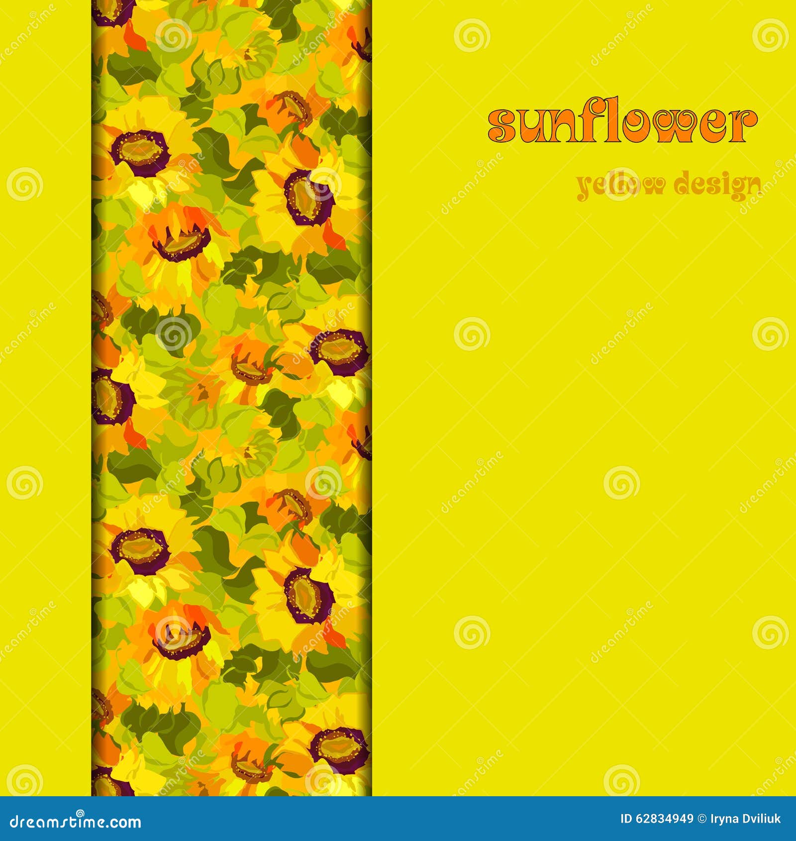 Floral Sunflower and Leafs Vertical Border Design. Vertical Strip ...