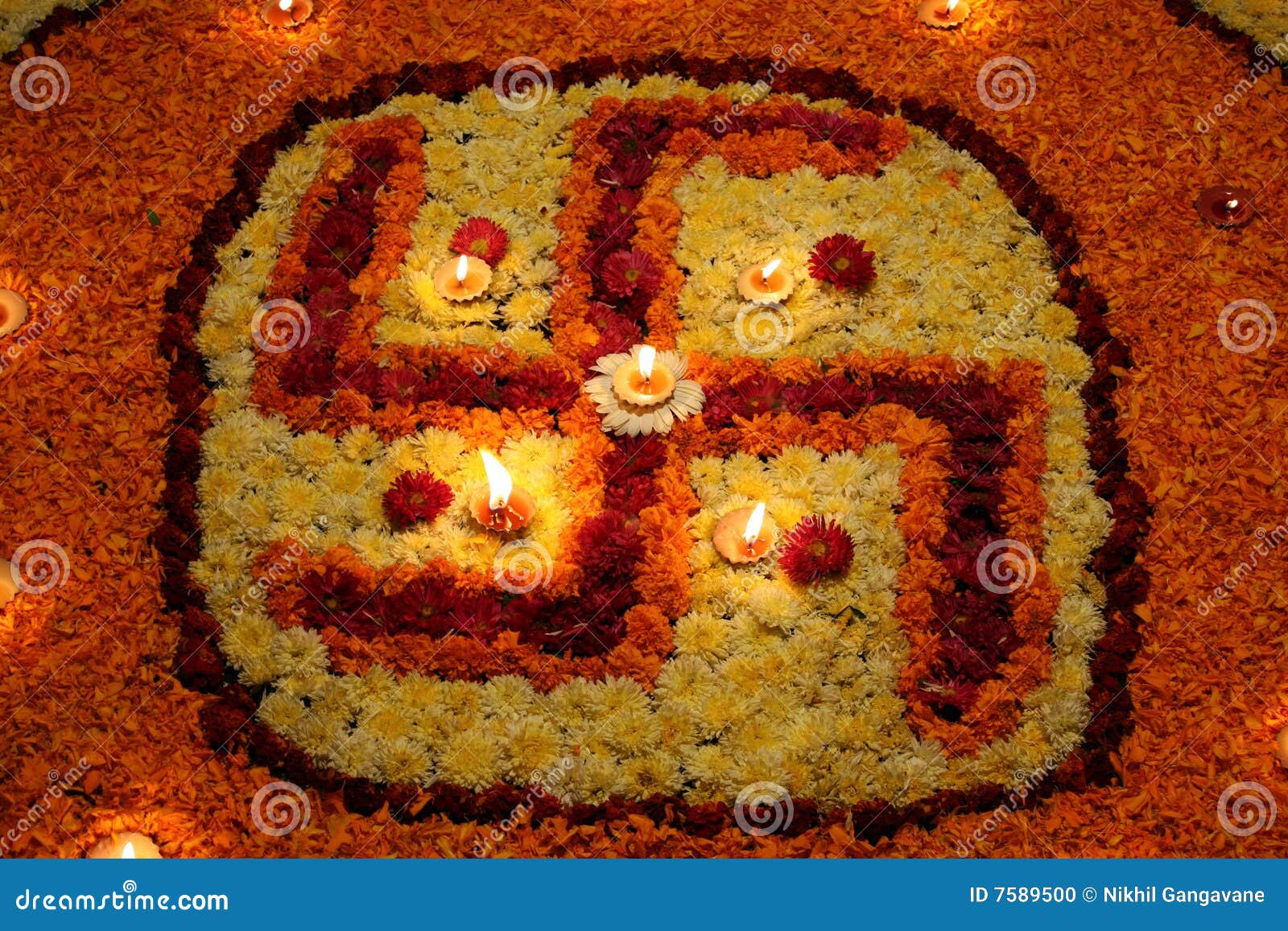 Floral Swastika stock photo. Image of festivity, lamps - 7589500