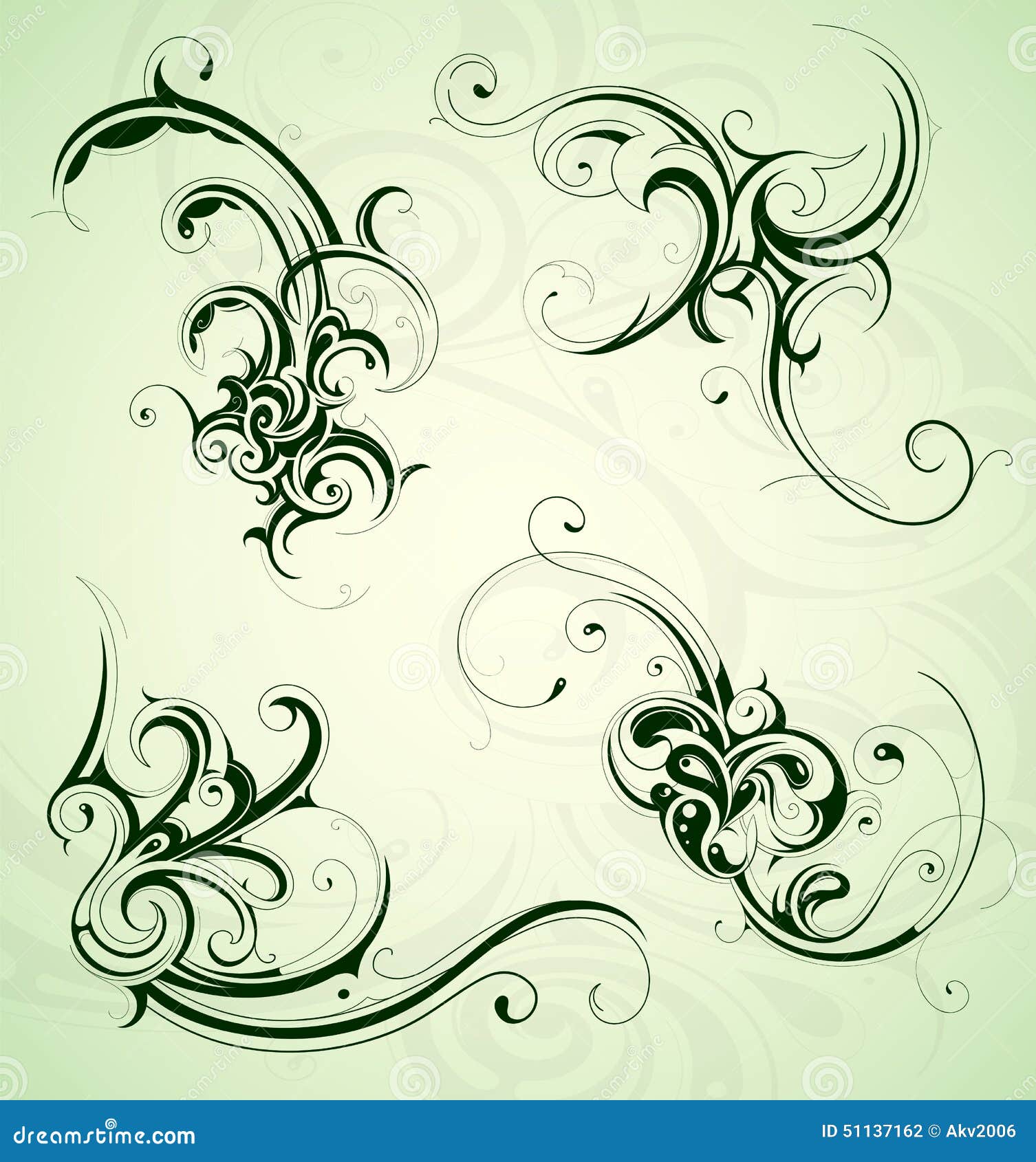 Floral swirls set stock vector. Illustration of nature - 51137162