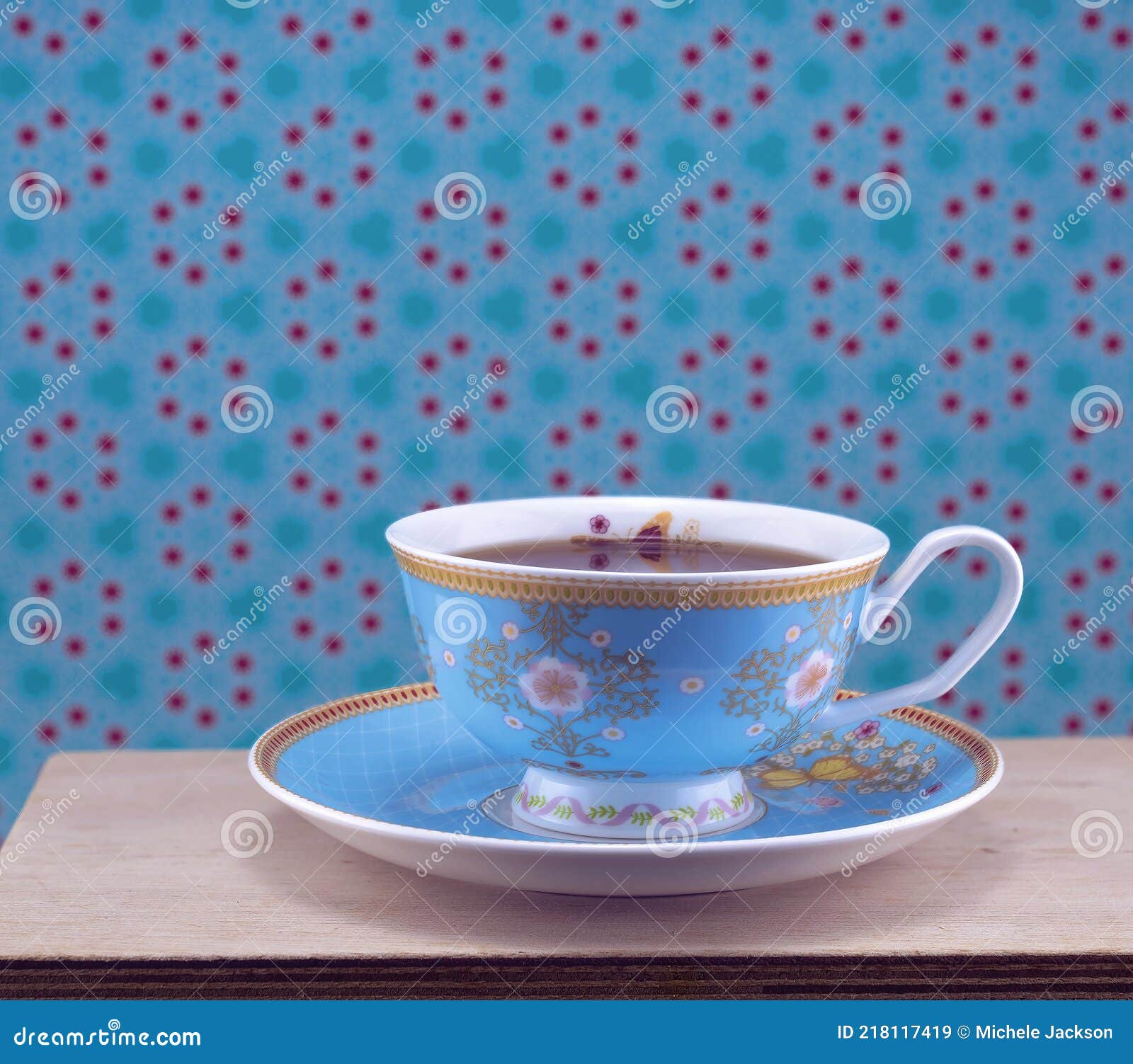 Floral Tea Cup on Pattern Background Stock Image - Image of beverage ...