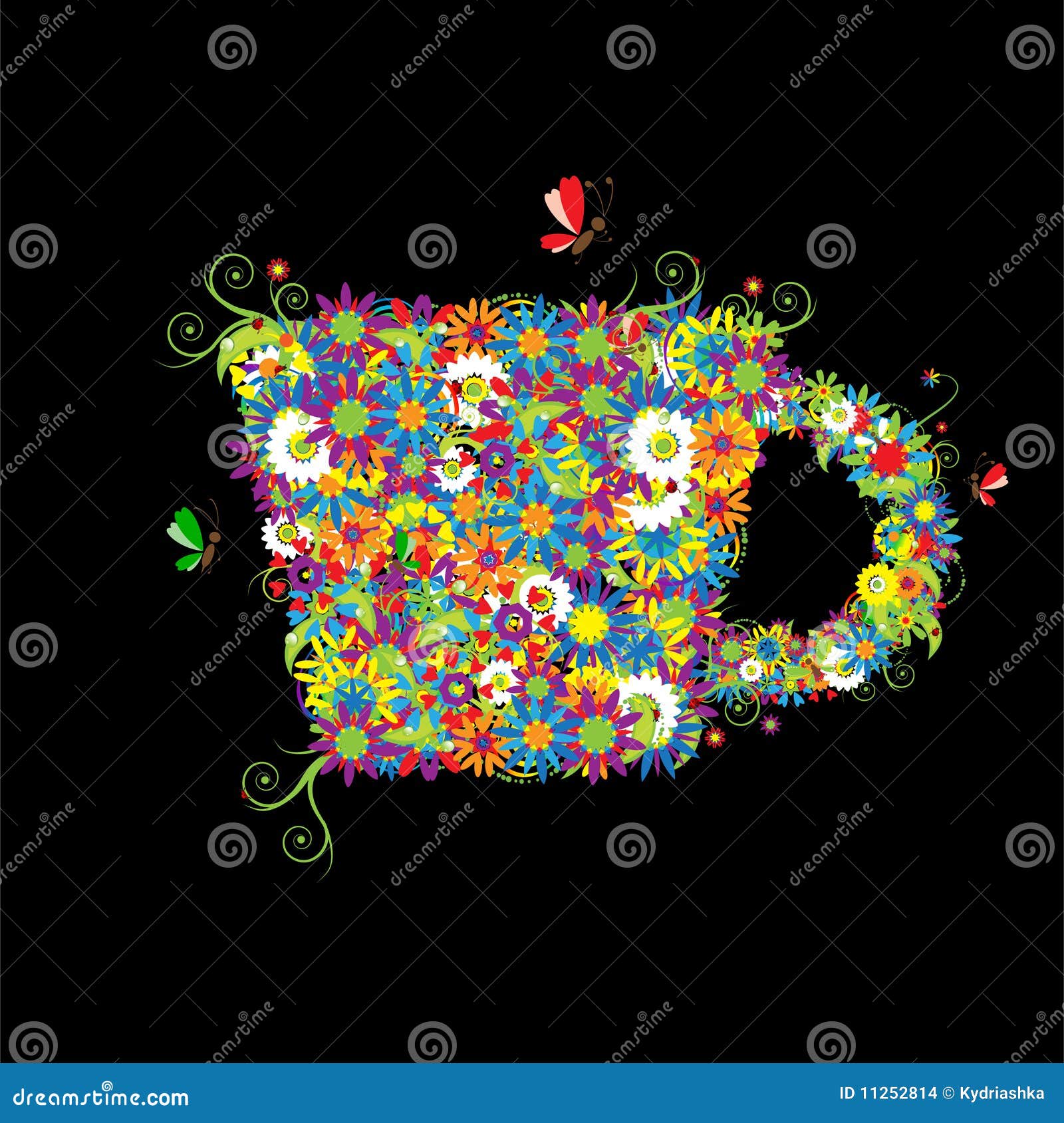 Floral tea, cup shape stock vector. Illustration of glass - 11252814