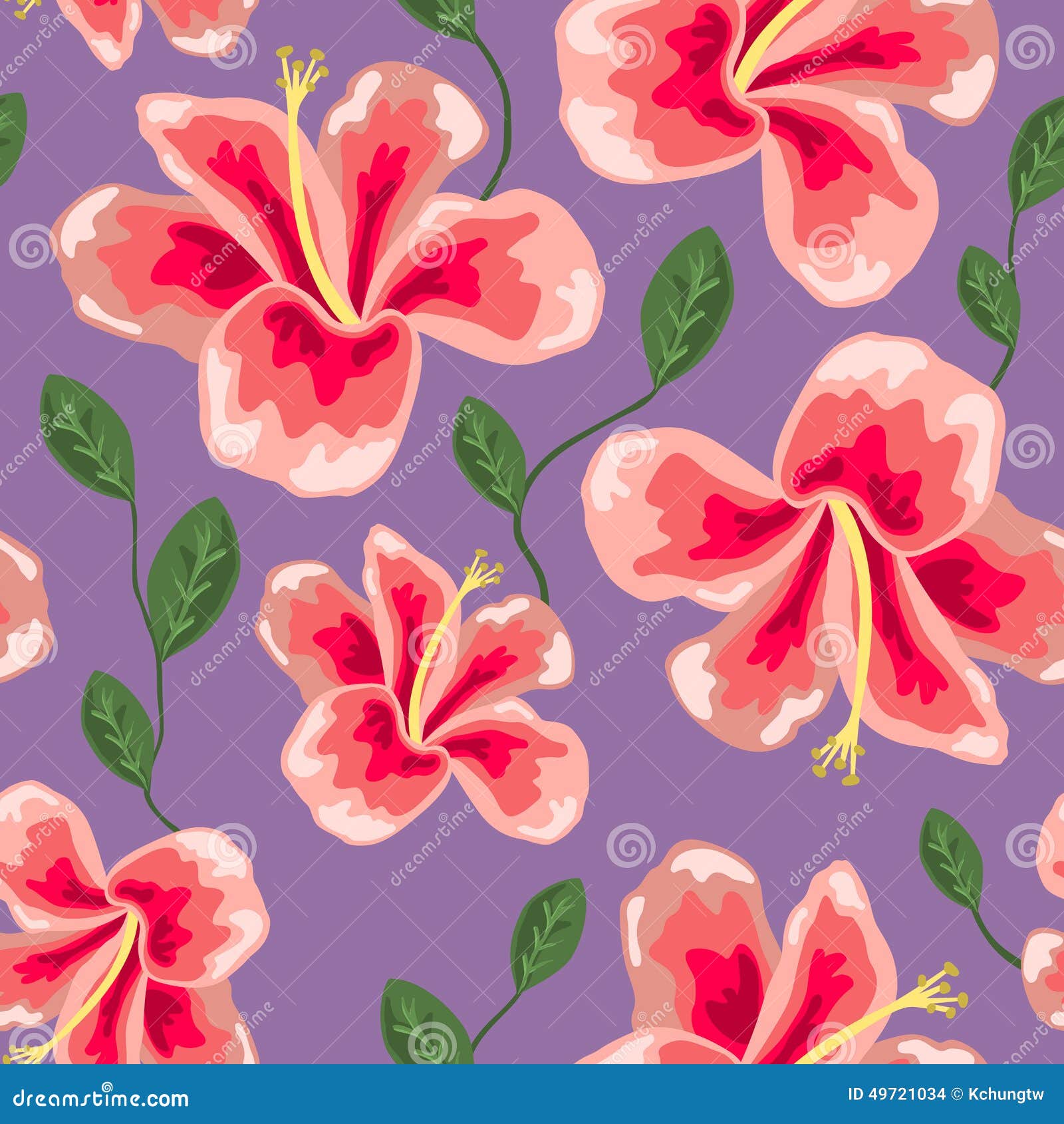 Floral Texture with Stylish Seamless Hibiscus Pattern Stock Vector ...