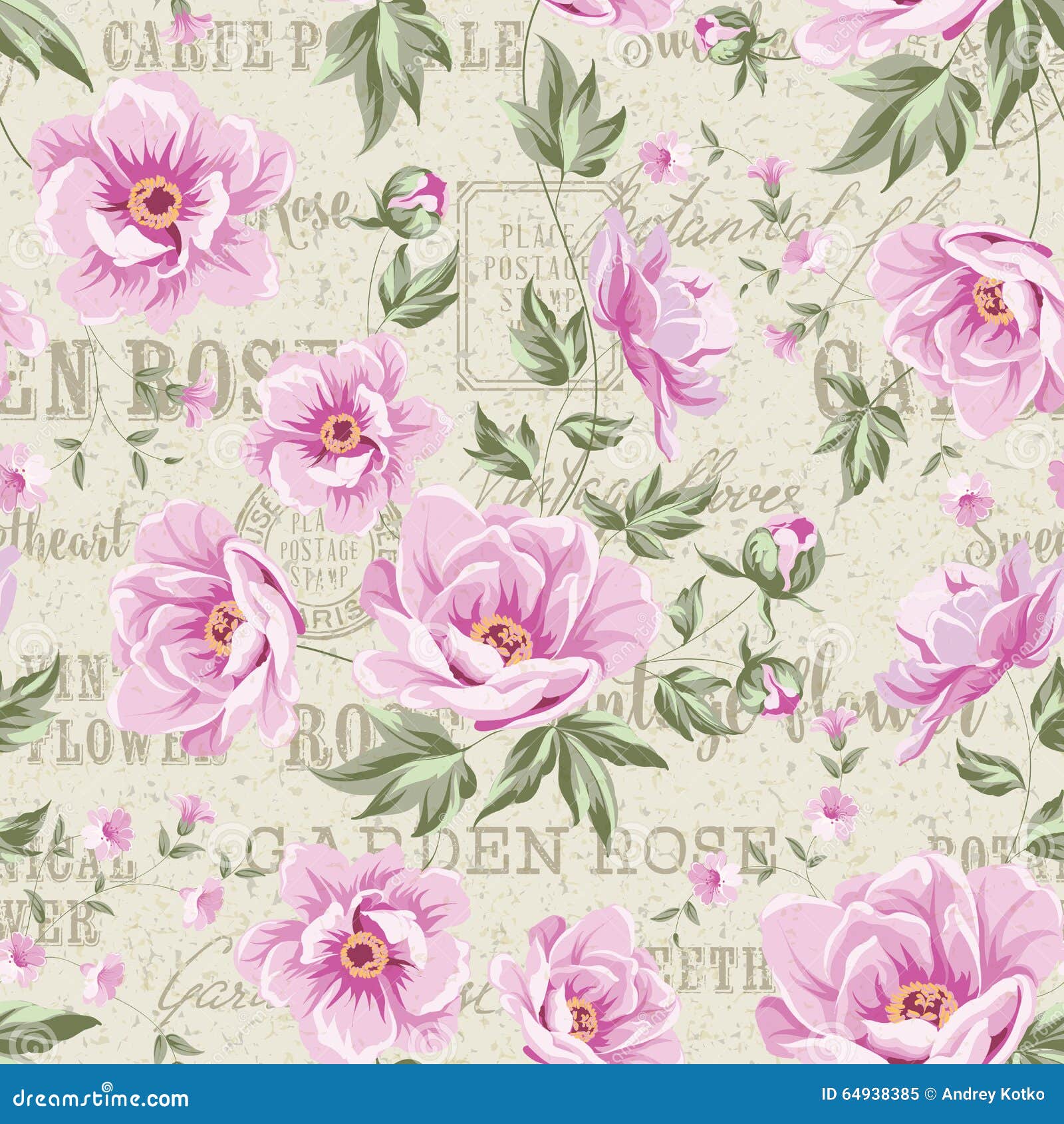 Floral tile pattern stock vector. Illustration of peonies - 64938385