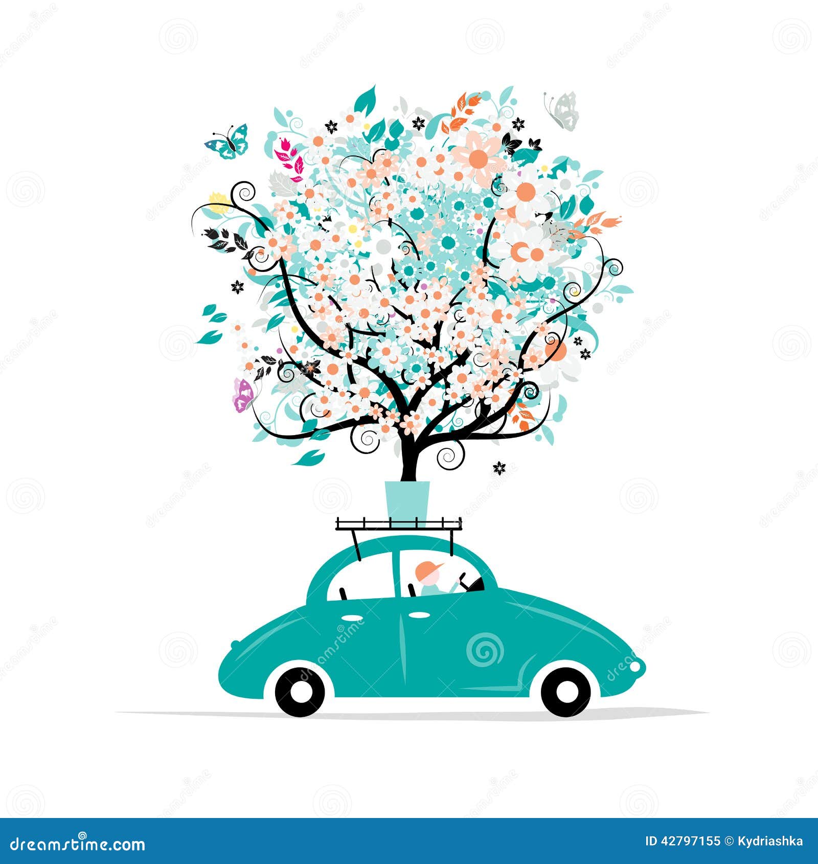 Floral Tree on the Car Roof Stock Vector - Illustration of cute, floral ...