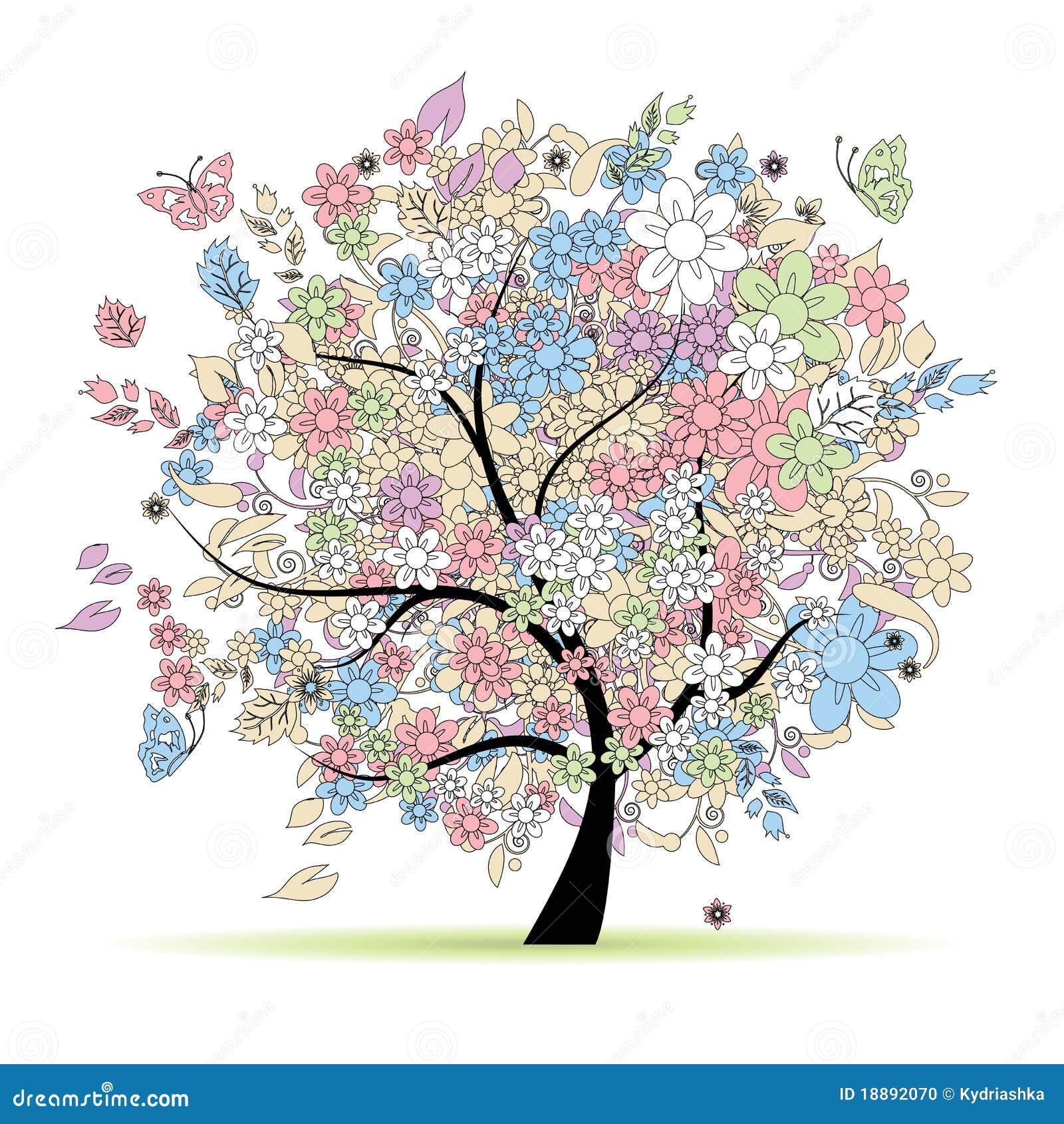 Floral Tree in Pastel Colors, Spring Stock Vector - Illustration of ...