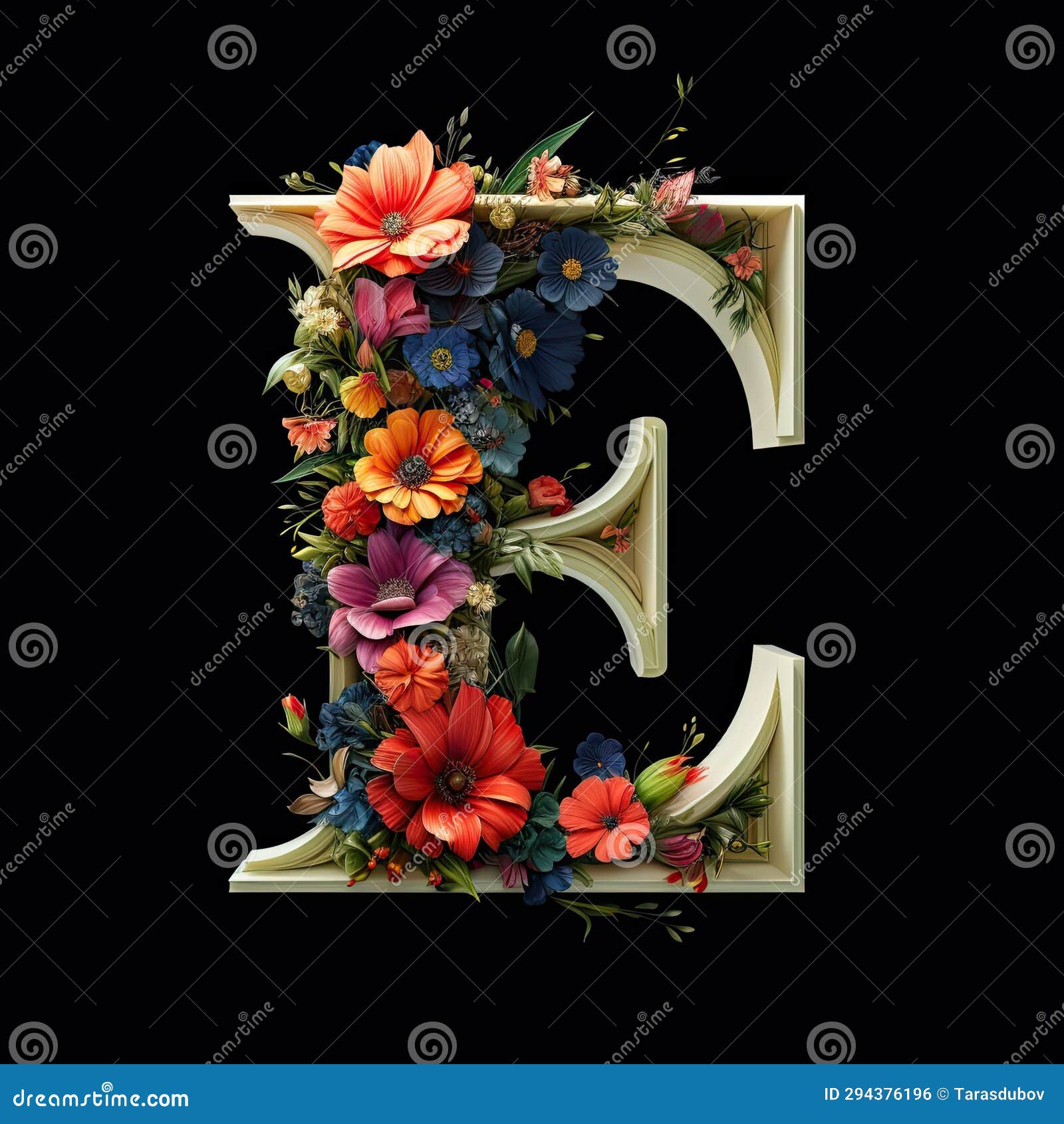 Floral Typography Letter E. Flower Font for Decoration Stock ...