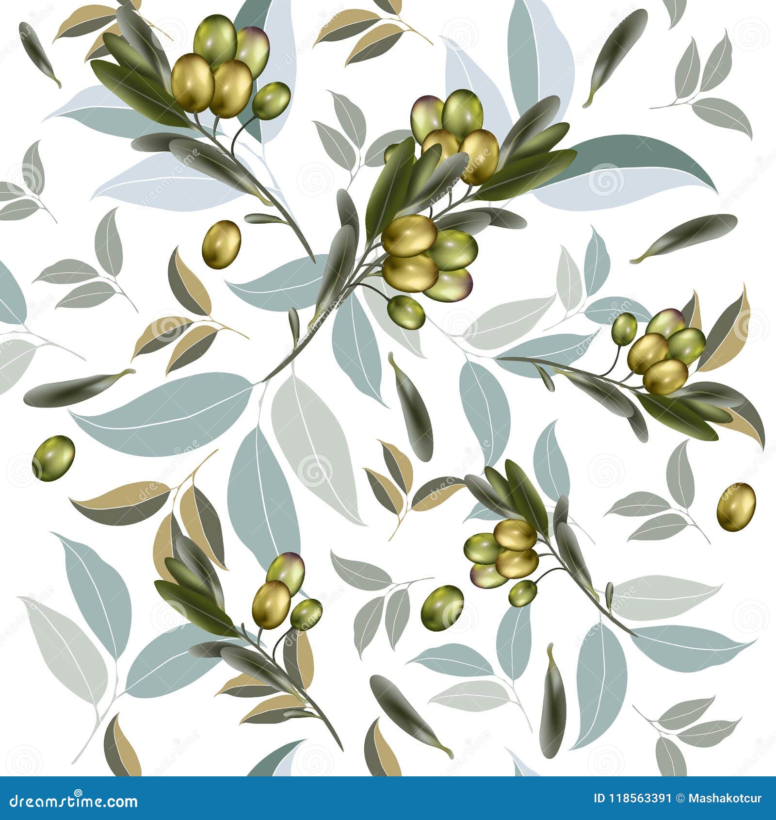 Floral Vector Clean Pattern with Olive Plant, Green Leafs Stock Vector ...