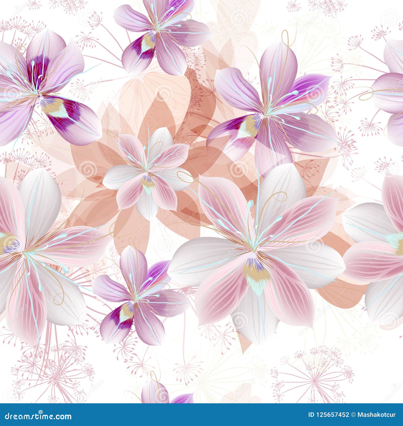 Floral Vector Pattern with Beautiful Pink Flowers Stock Vector ...