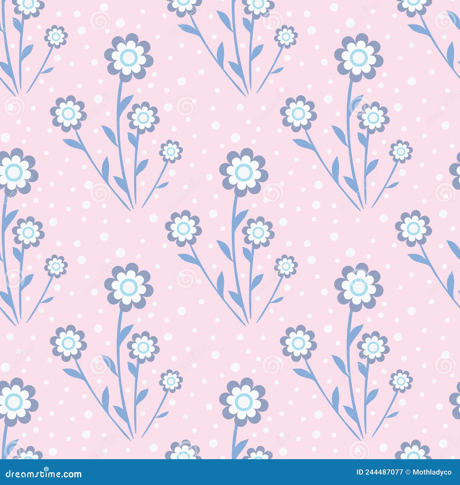 Floral Vector Pattern. Flower Seamless Repeat Pattern Background. Pink and Blue Stock Vector ...