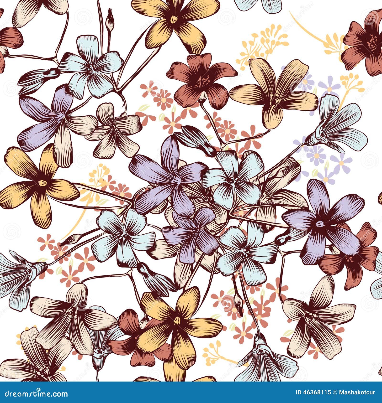 Floral Vector Seamless Background with Pastel Flowers Stock Vector ...