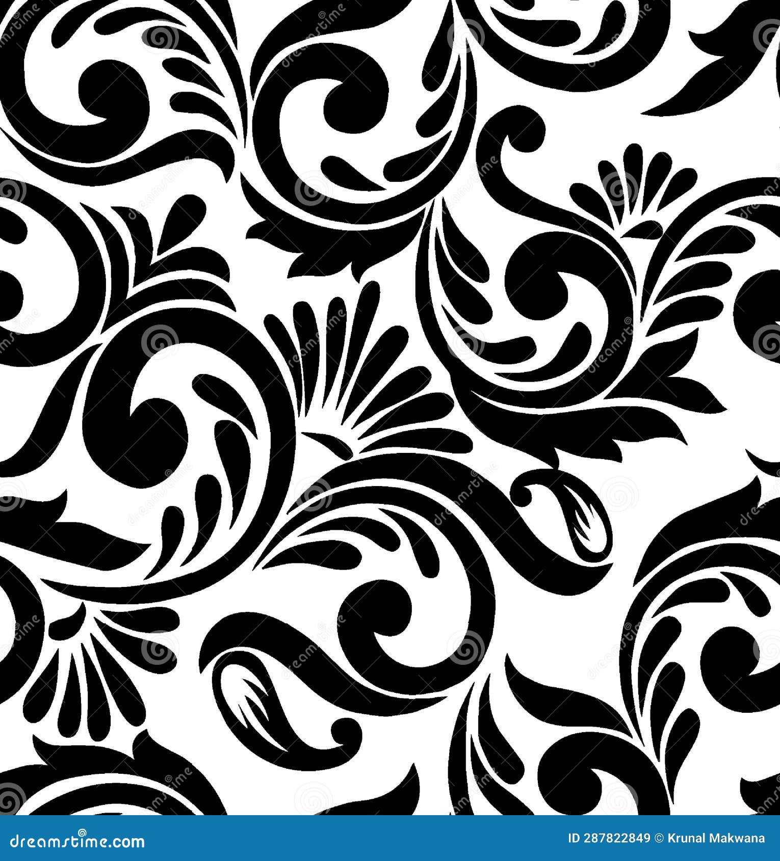Floral Vector Seamless Black and White Pattern Design and Backgrounds ...