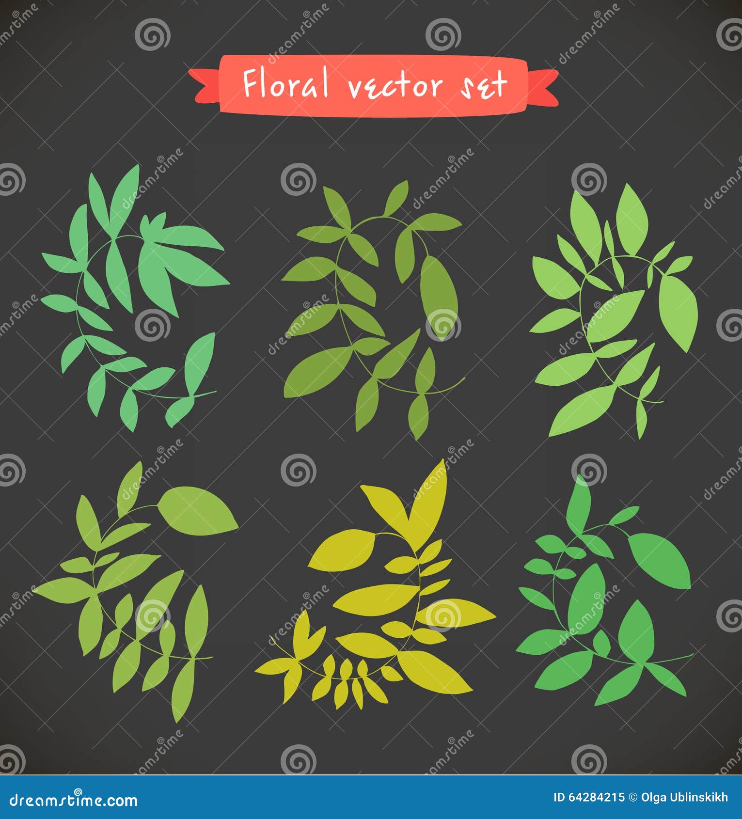 Floral Vector Set. Collection of Colorful Drawn Branches Stock Vector ...