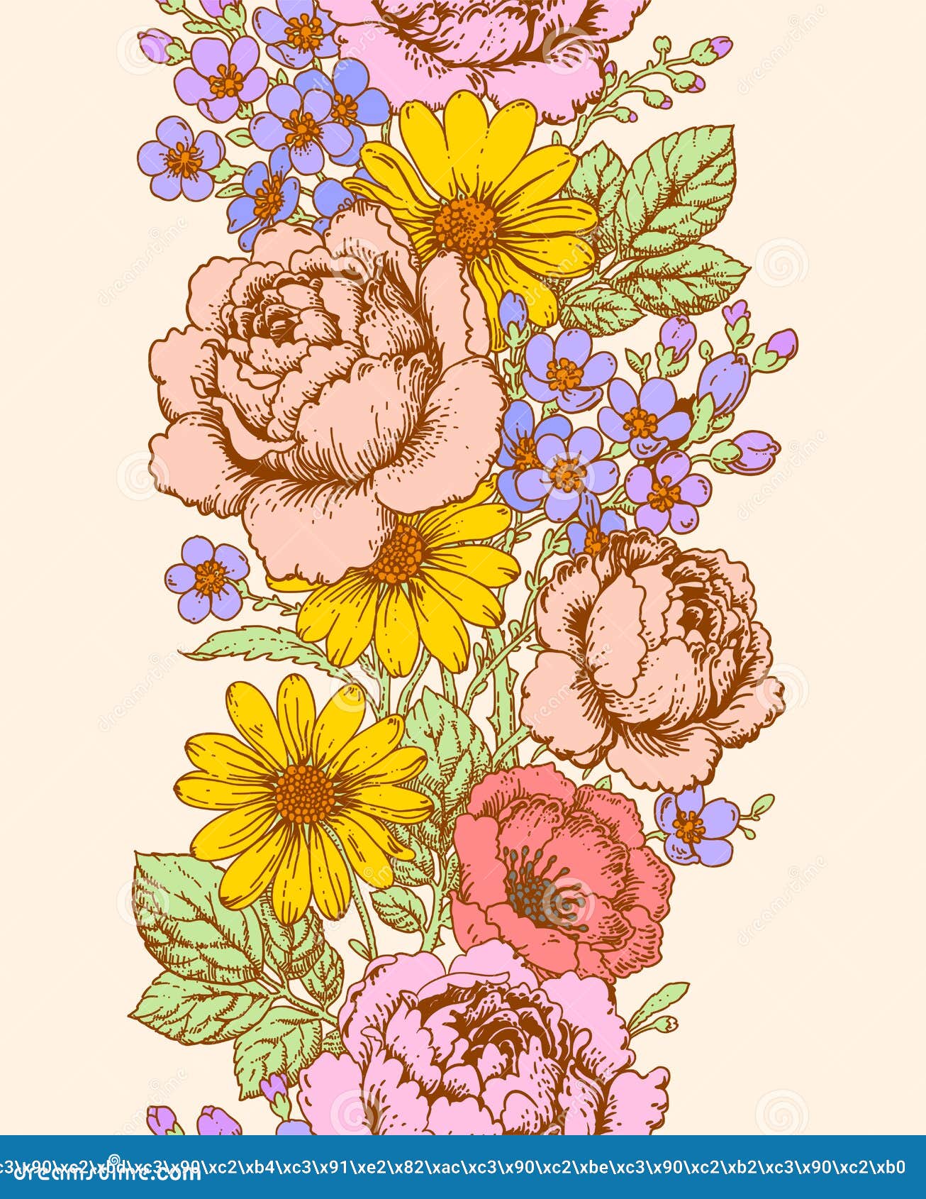 Floral Vertical Seamless Pattern. Stock Vector - Illustration of ...