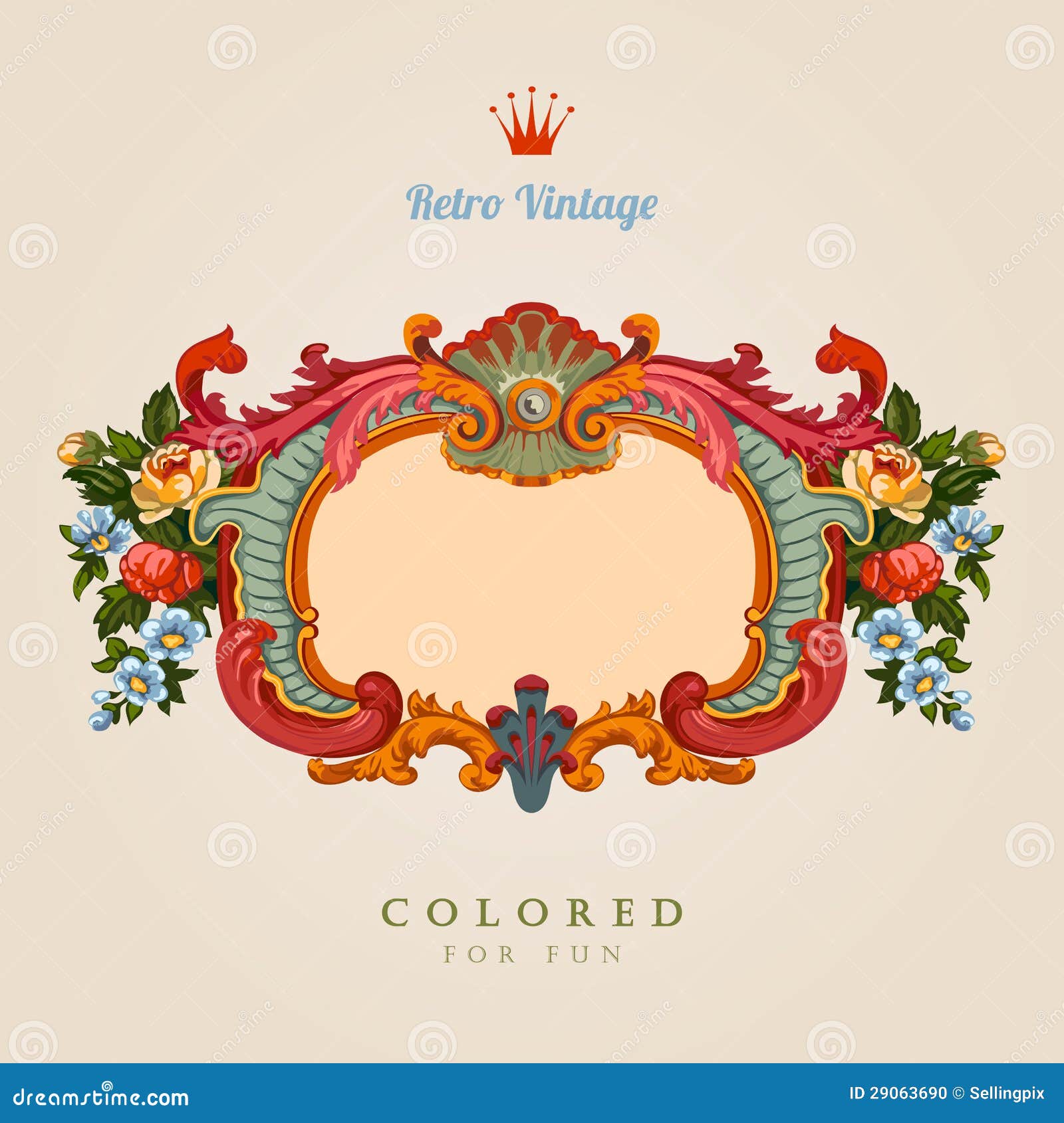 Floral Vintage Frame. Retro Greeting Card Stock Vector - Illustration ...