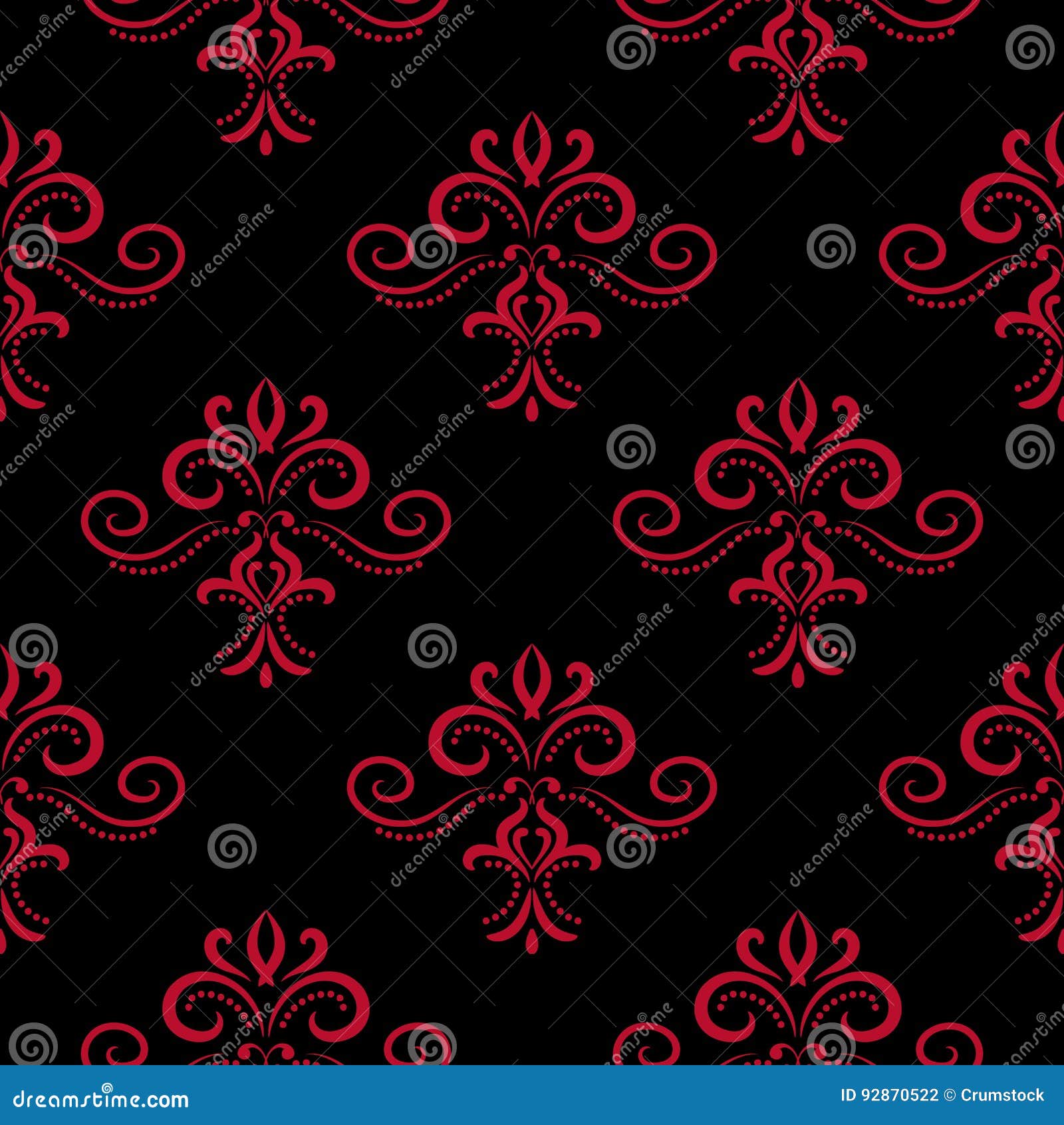 Floral Vintage Ornaments. Red and Black Seamless Pattern for Fabric and ...