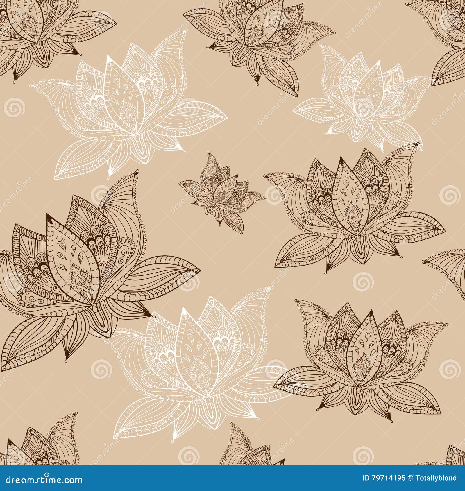 Floral Vintage Seamless Pattern with Lotus Flowers Stock Vector ...