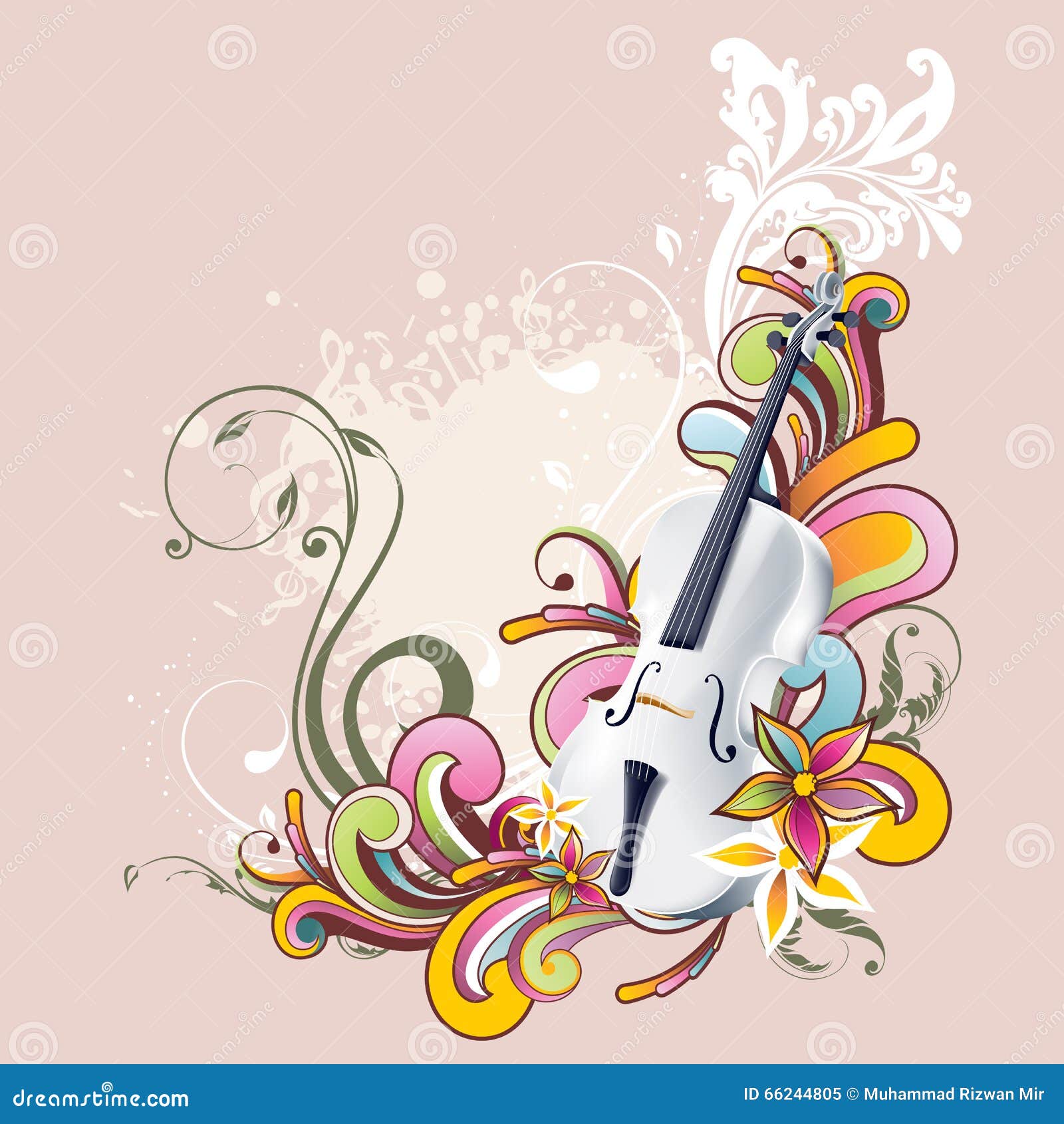 Floral Violin Vector Design Stock Vector - Illustration of violin ...