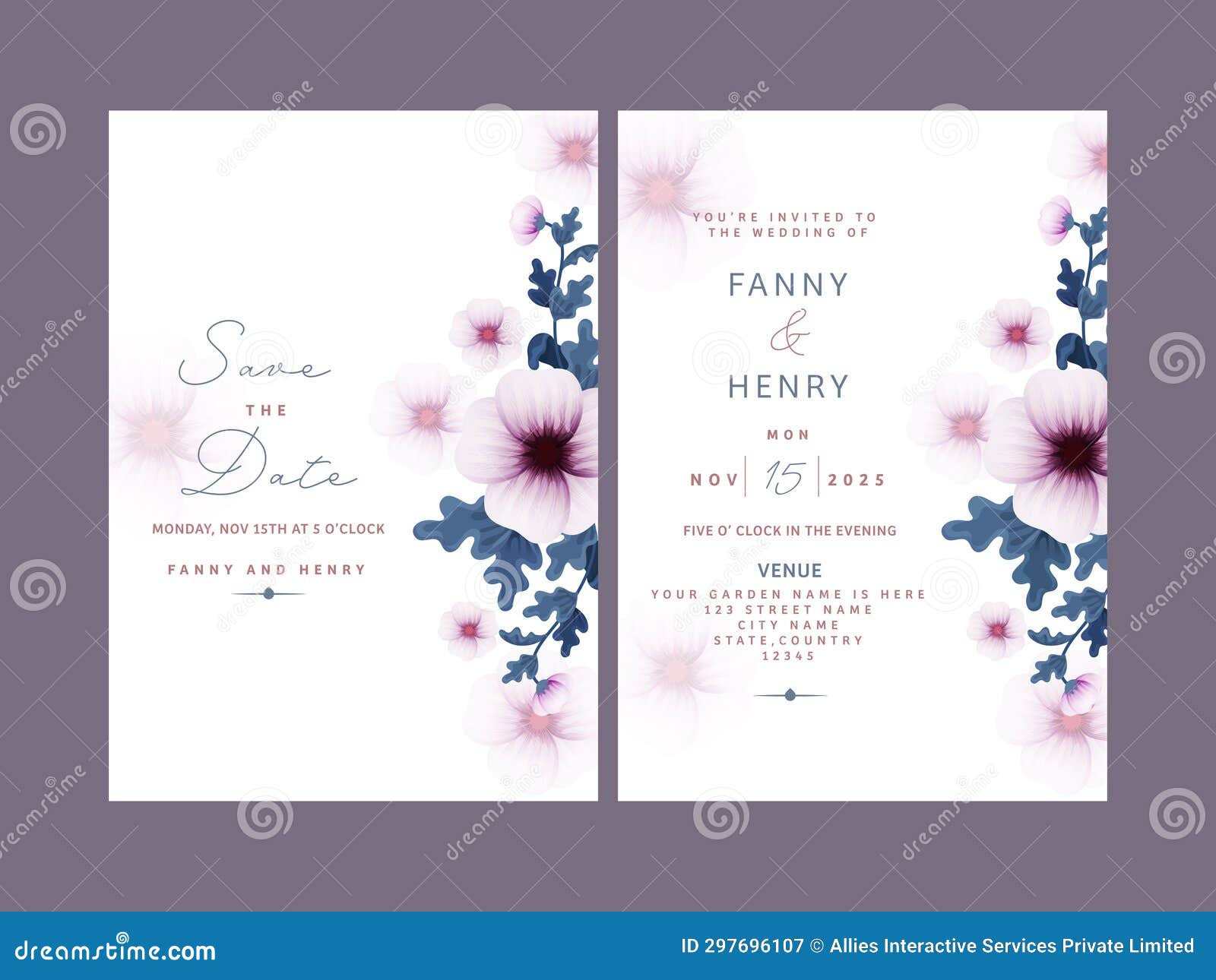Floral Wedding Invitation Card Template Layout in White Stock Image ...