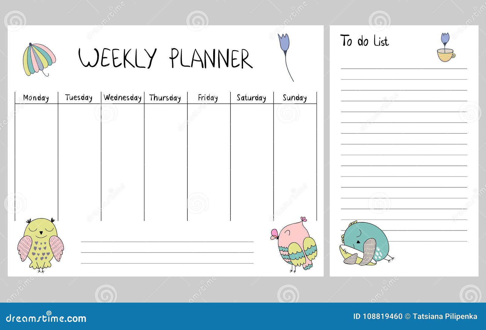 Floral weekly planner stock vector. Illustration of notepad - 108819460