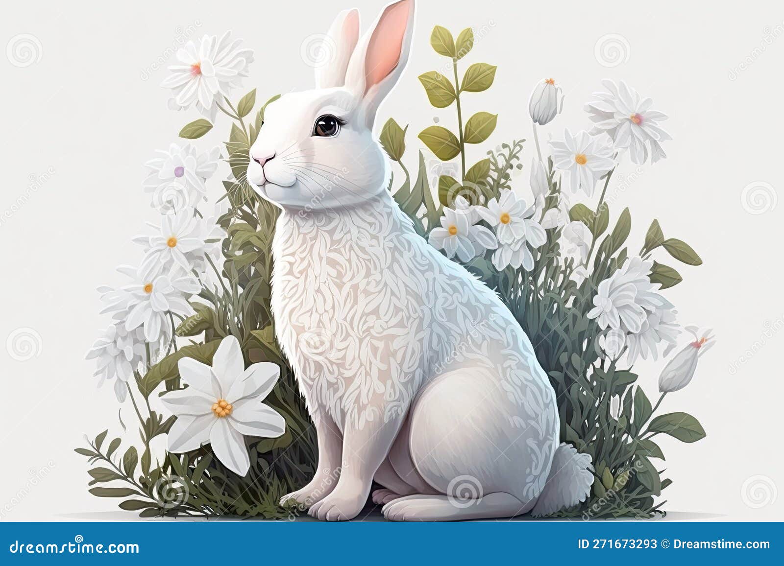 Floral White Rabbit Cartoon Illustration Stock Illustration ...