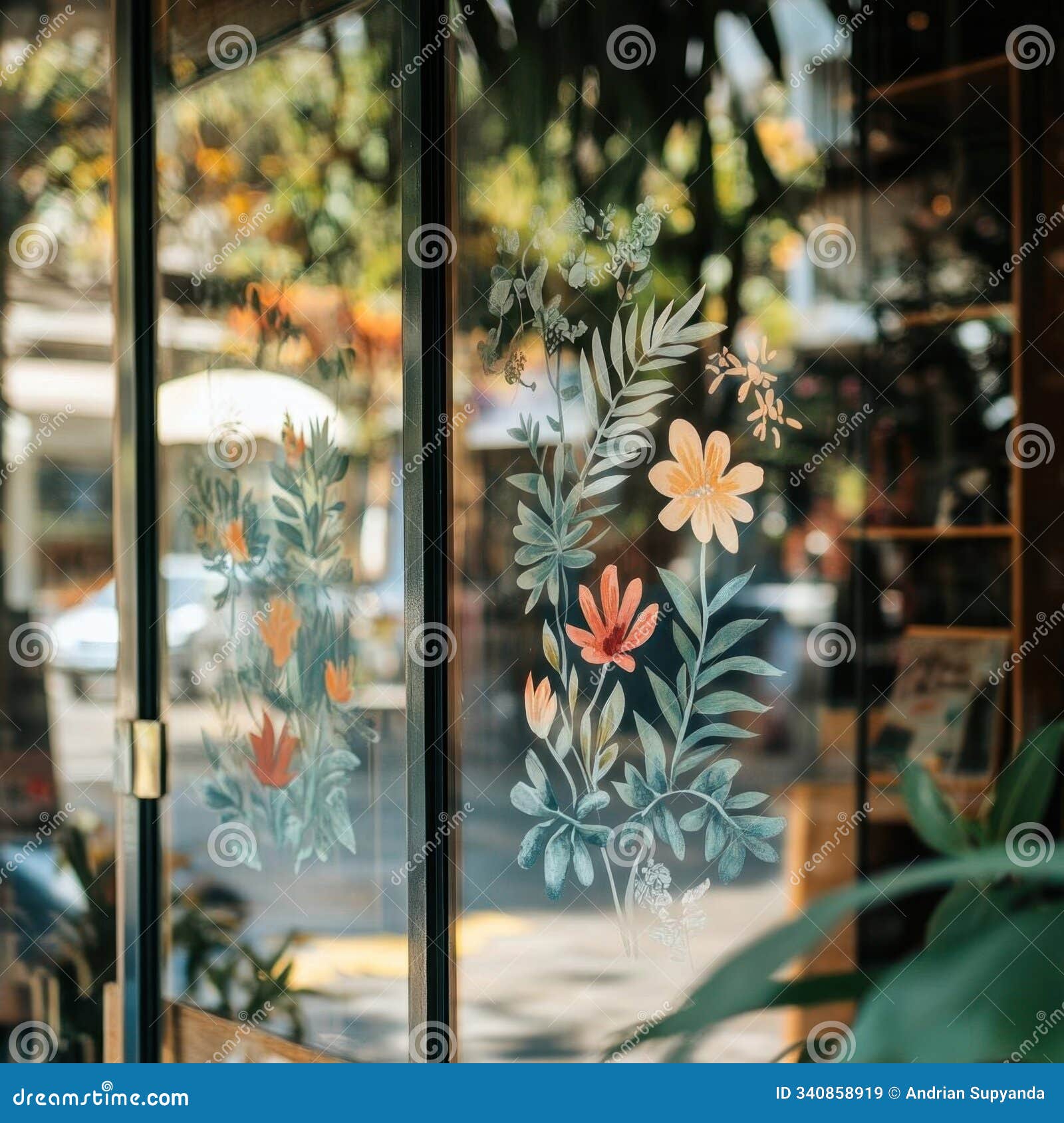 Floral Window Display with Green Foliage Stock Illustration ...