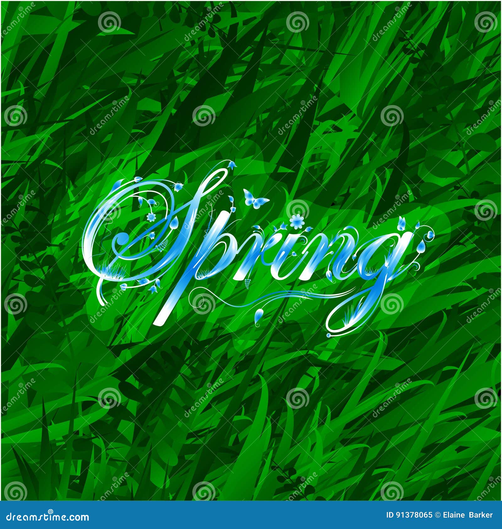Floral Word Spring Over Grass Background Stock Illustration ...