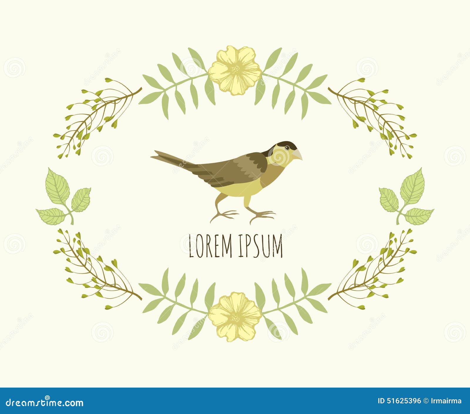 Floral wreath and bird stock vector. Illustration of cute - 51625396