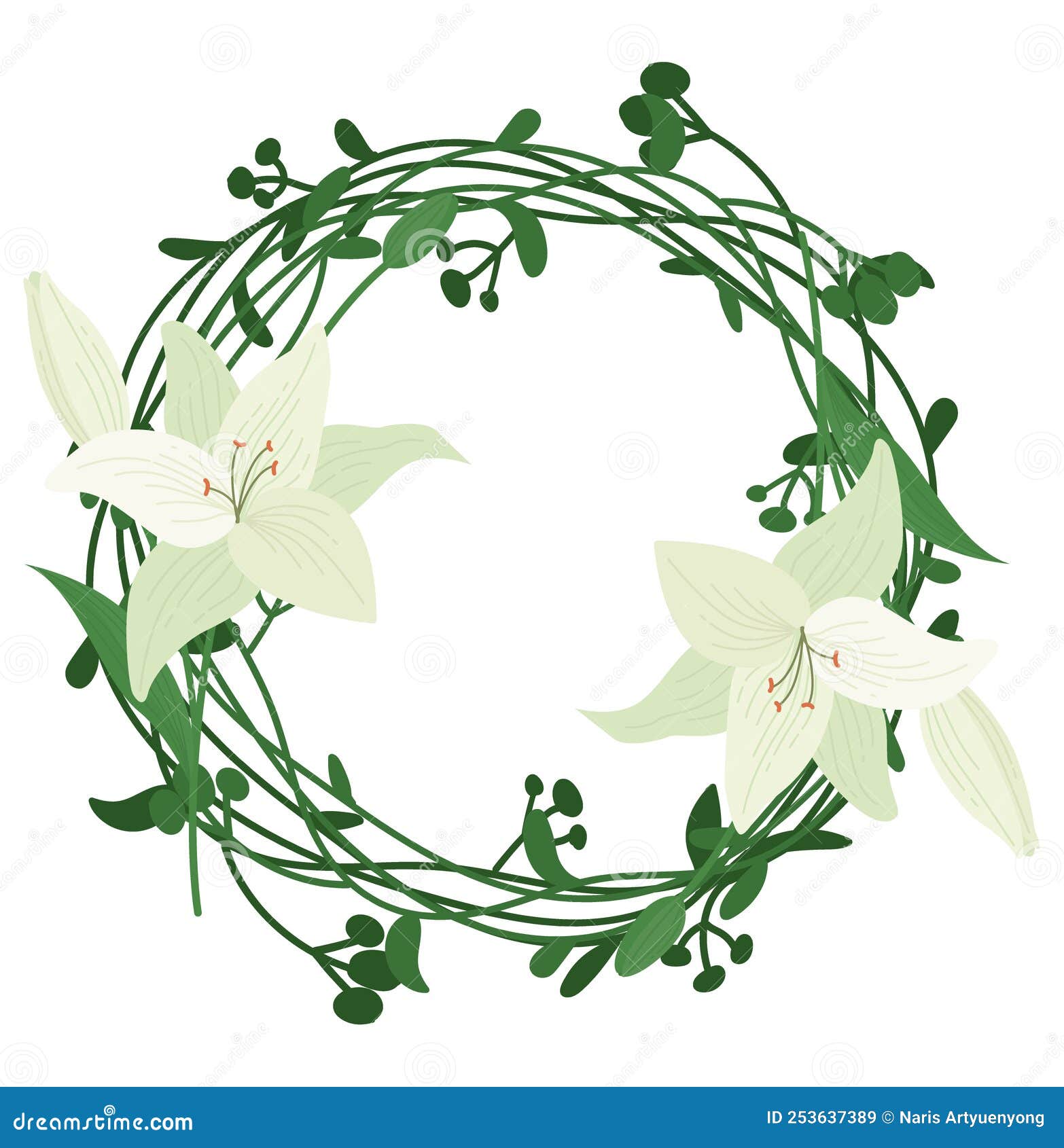 Floral Wreath Cartoon in Flat Style Stock Vector - Illustration of ...