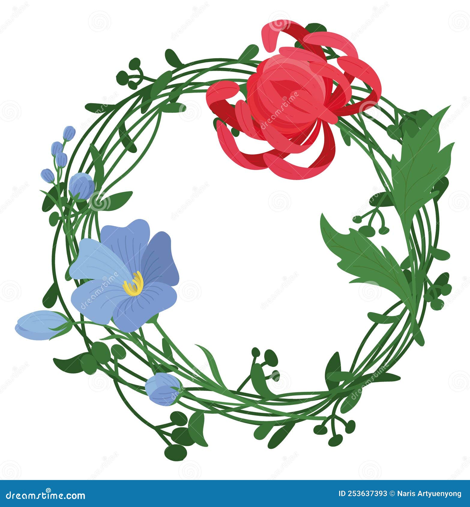 Floral Wreath Cartoon in Flat Style Stock Vector - Illustration of flat ...